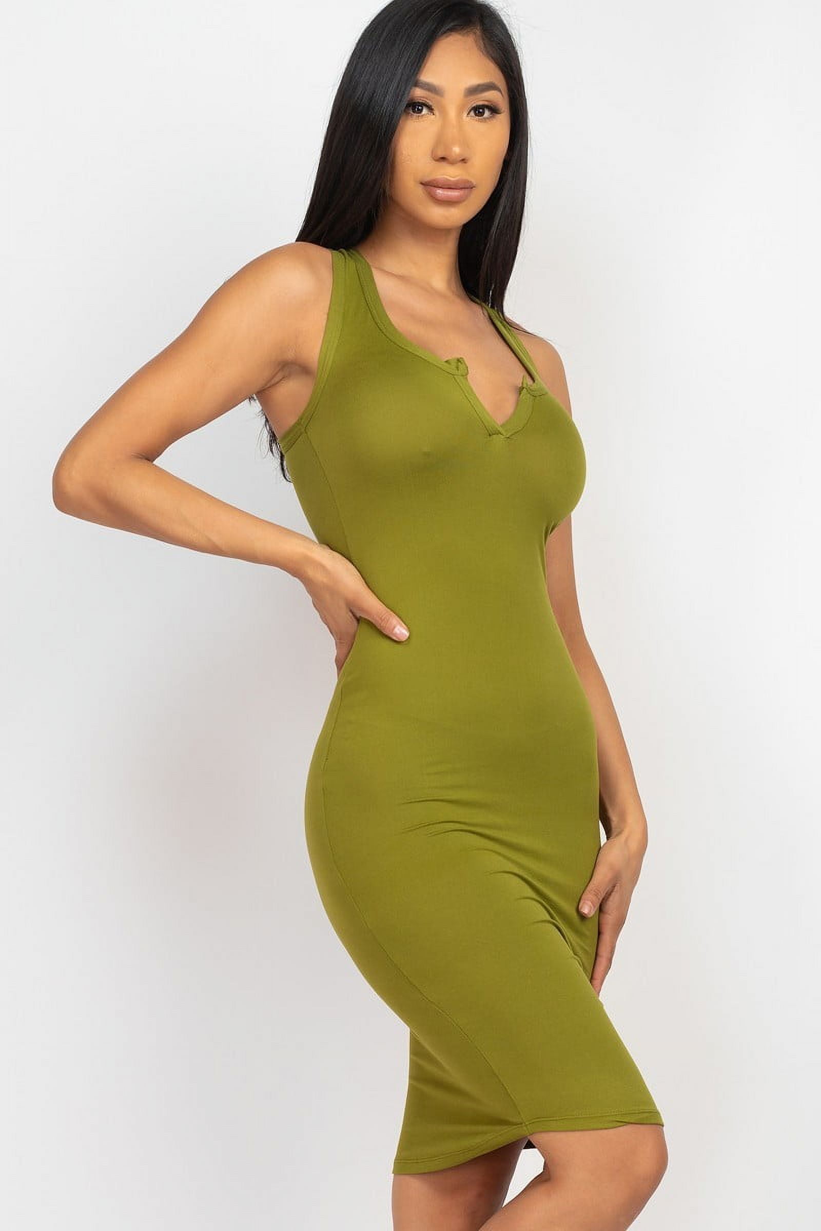 Saronite Basic Bodycon Split Neck Tank Mini Dress, Olive Branch (Women ...