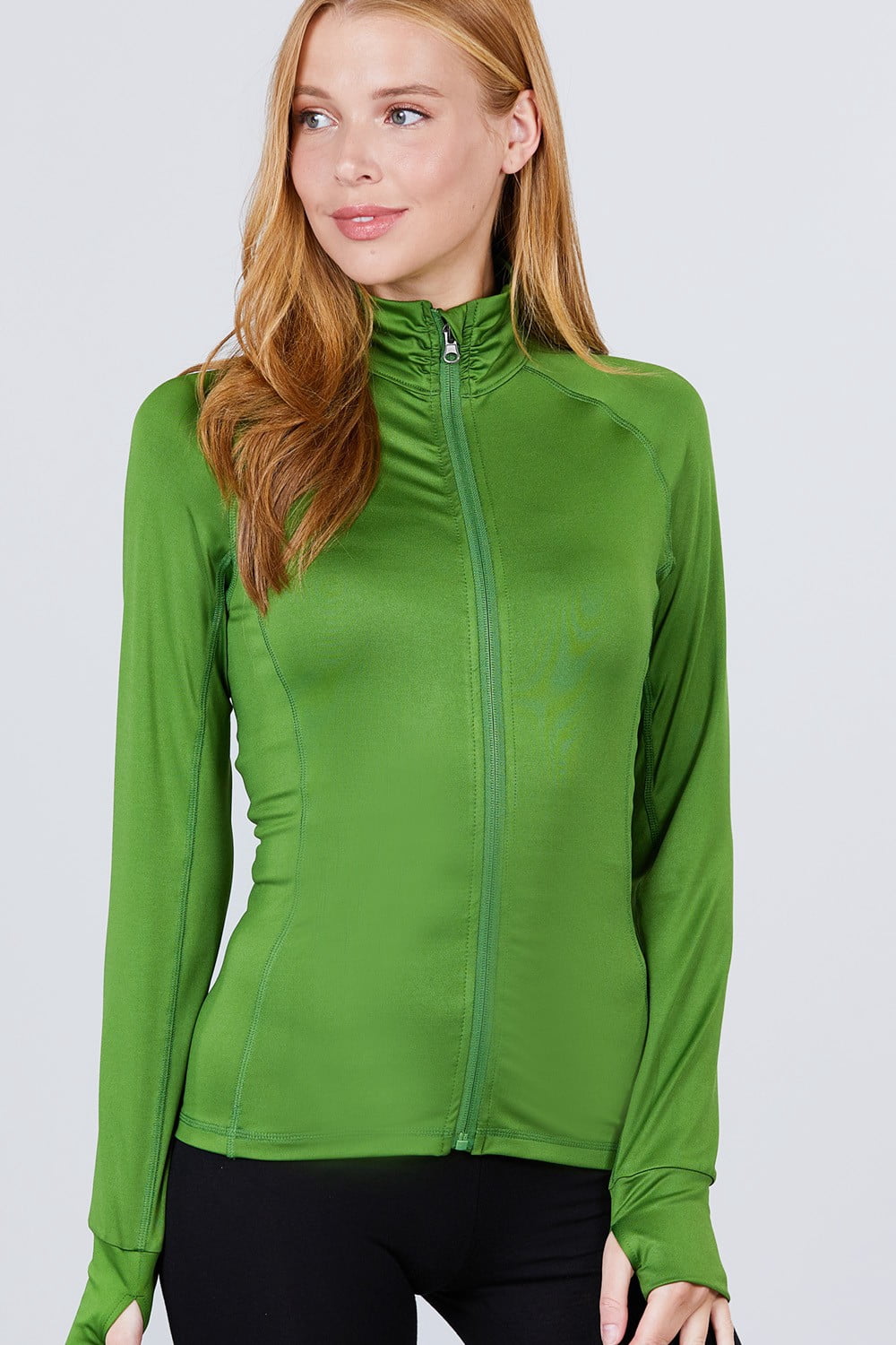 Saronite Basic Long Sleeve Seamless Track Jacket, Avocado Green (Women ...
