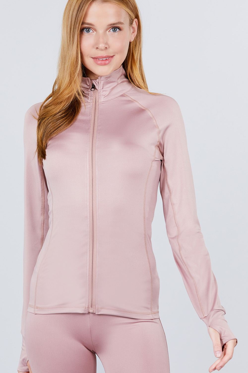 Saronite Basic Long Sleeve Seamless Track Jacket, Light Pink (Women's ...