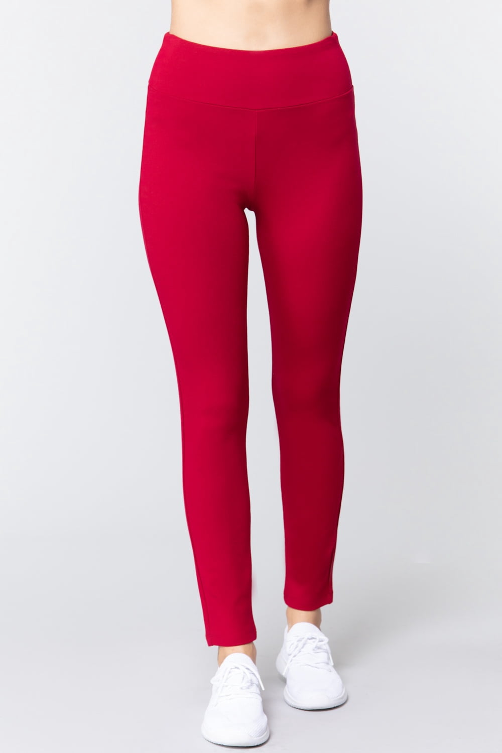 Saronite Basics High Waisted Full Length Ponte Pants, Dark Red (Women's ...