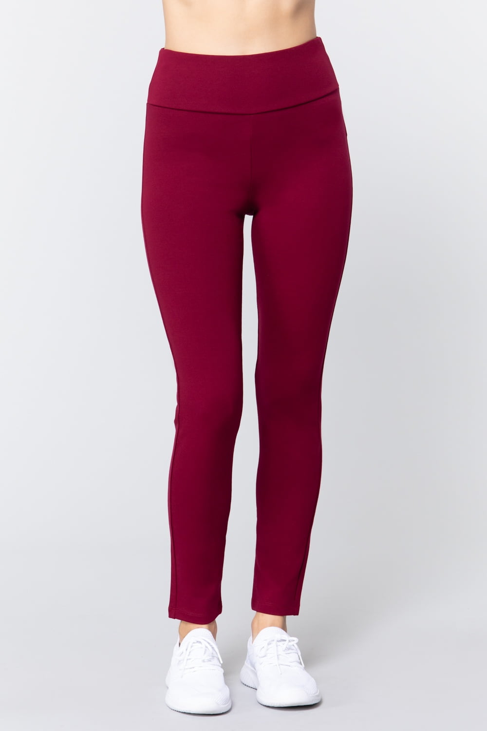 Saronite Basics High Waisted Full Length Ponte Pants, Fire Brick (Women ...