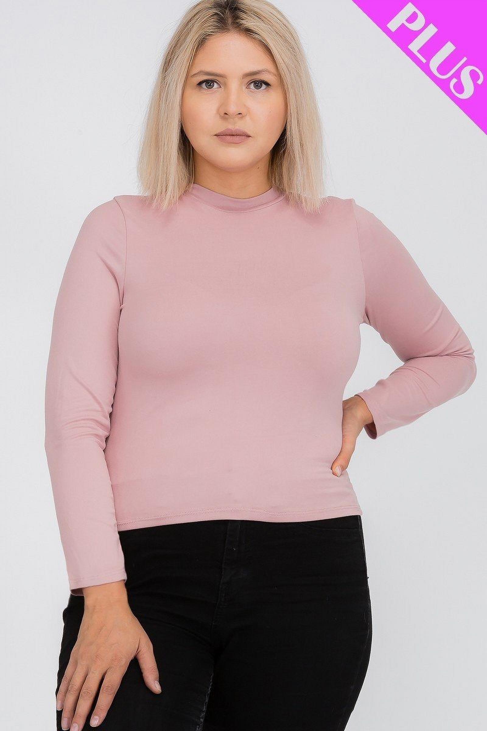 Saronite Basics Size Long Sleeve Mock Neck Top, Mauve (Women's Plus ...