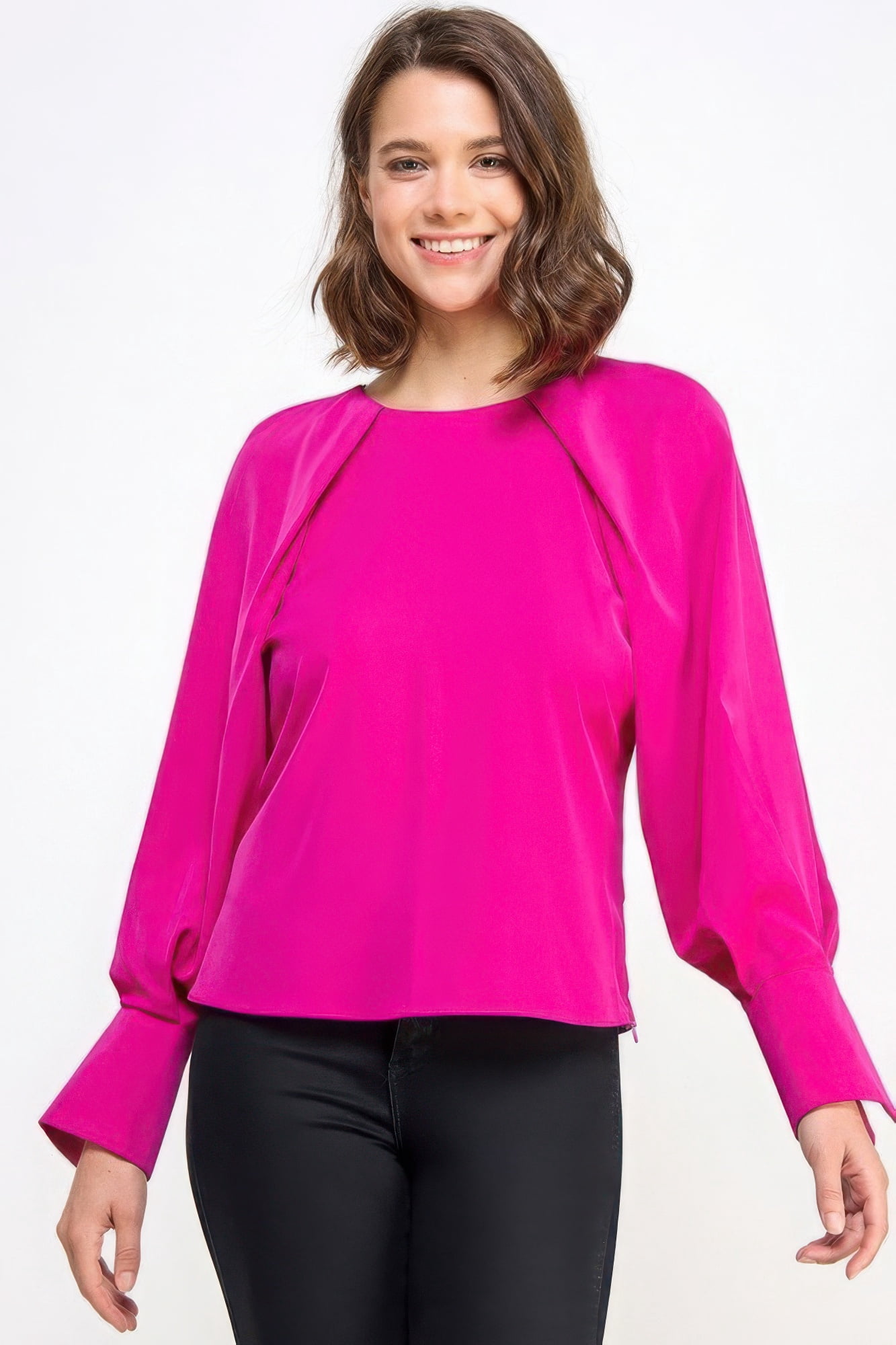 Saronite Basics Solid Round Neck Raglan Long Sleeve Casual Top With ...