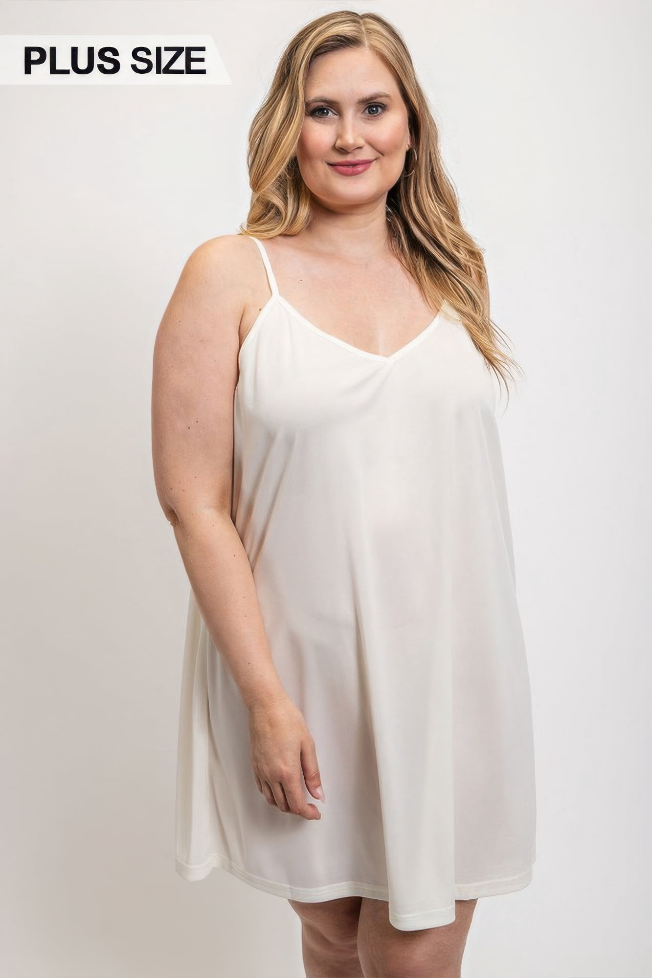 Saronite Plus Size V-Neck Slip with Adjustable Straps Dress, White ...