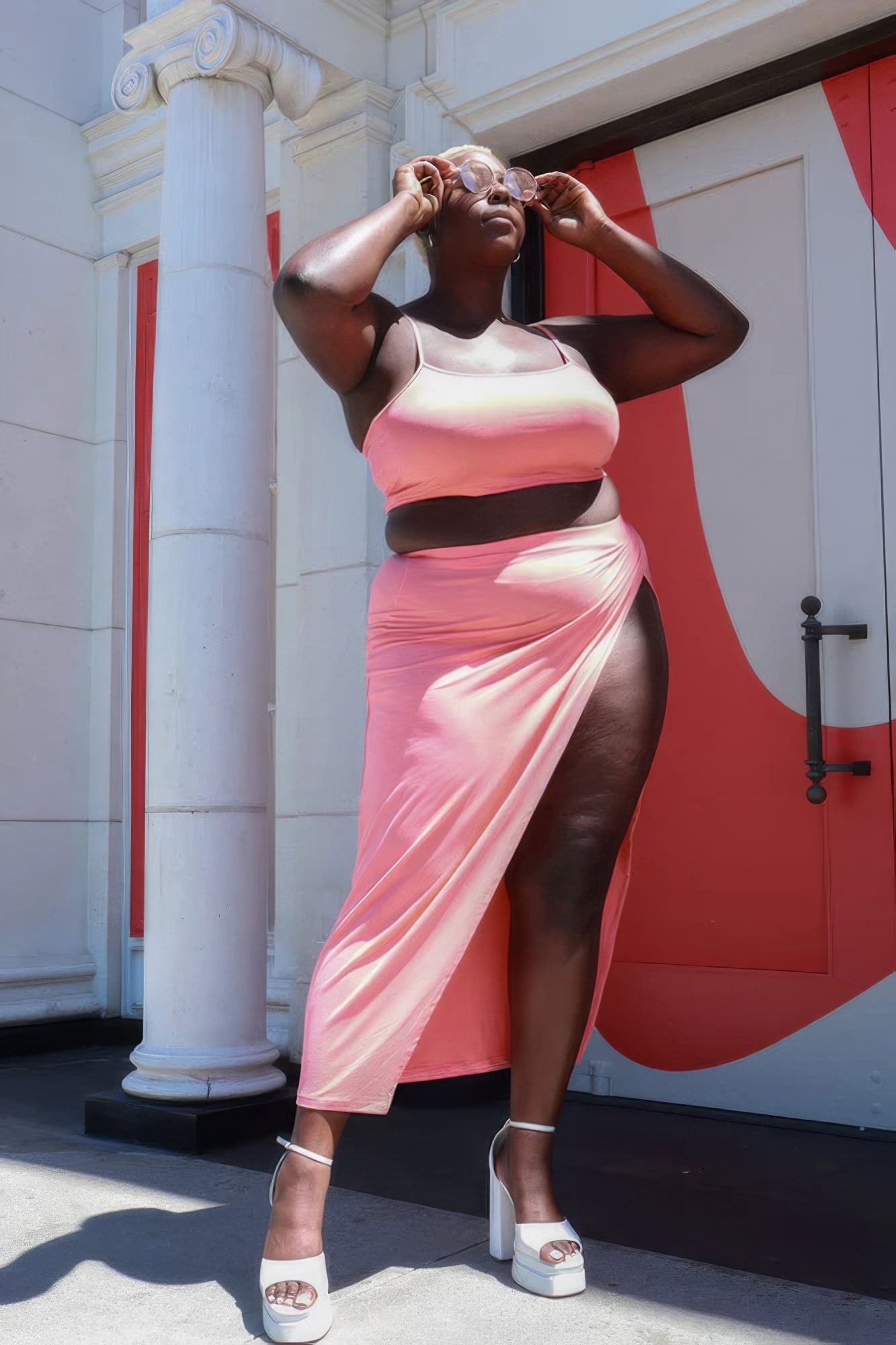 Saronite Solid 2 Piece Crop Top Cami Tank Split Front Thigh Maxi Skirt ...