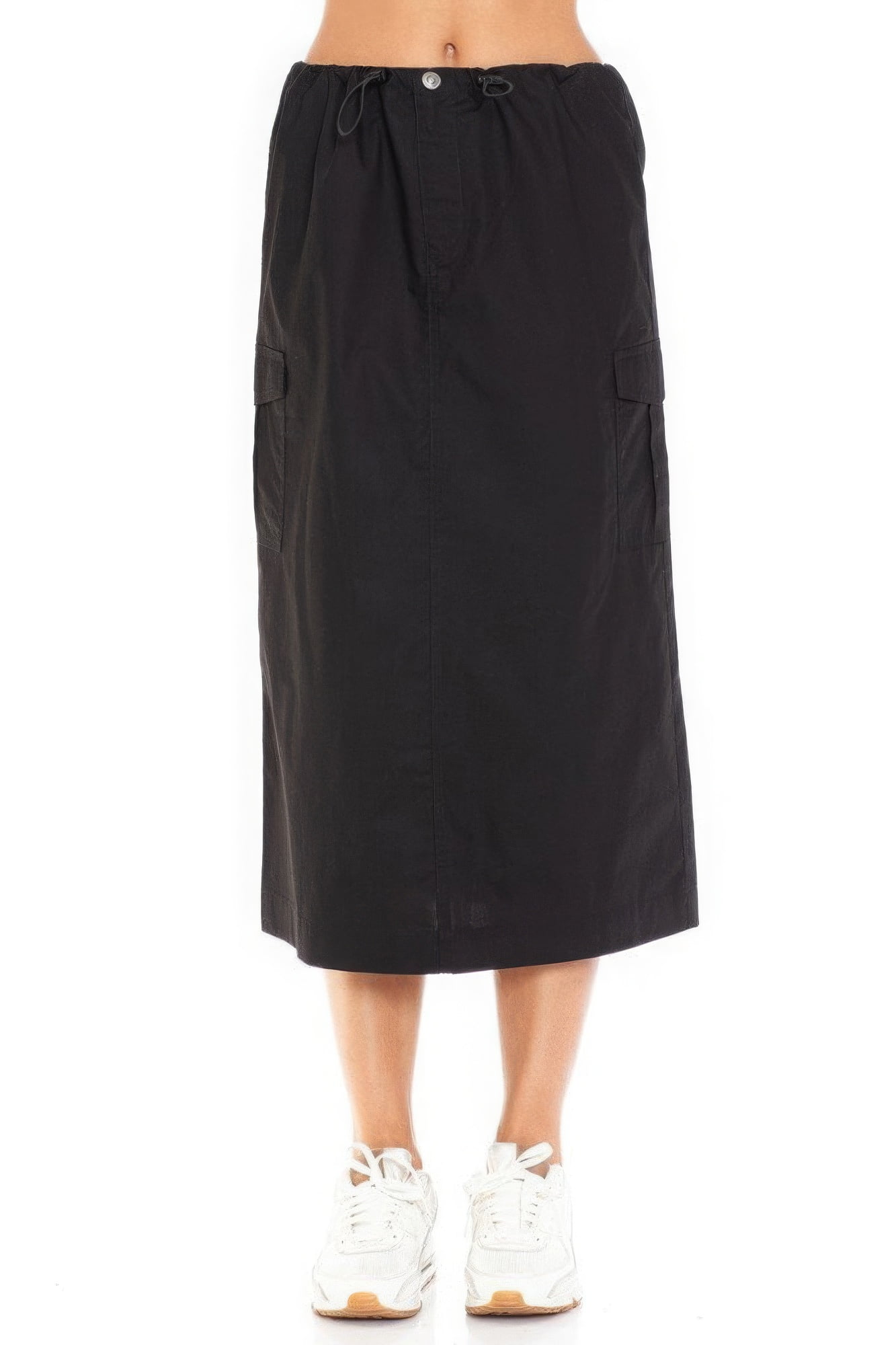 Saronite Solid Color Cargo Skirt With Drawstring Waisted Cotton Midi ...