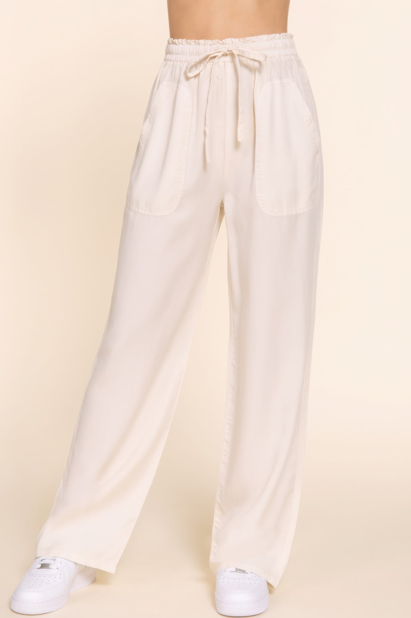 Saronite Solid Elastic Waisted Tencel 2 Sides Pockets Full Length Pants ...