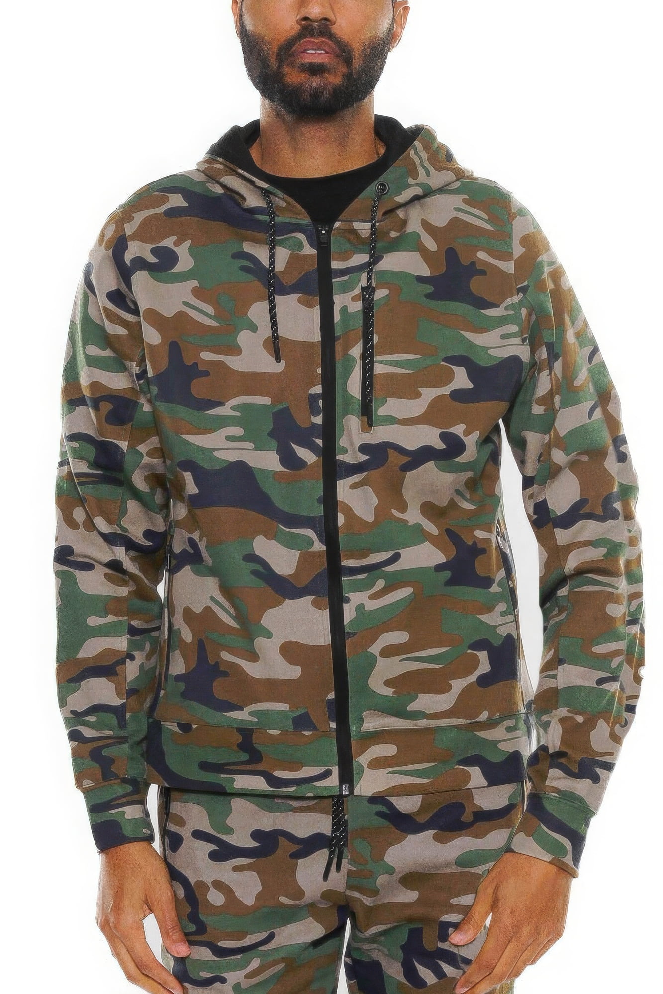 Saronite Solid Heathered Cottn Zip Up Front Long Sleeve Jacket, Army ...