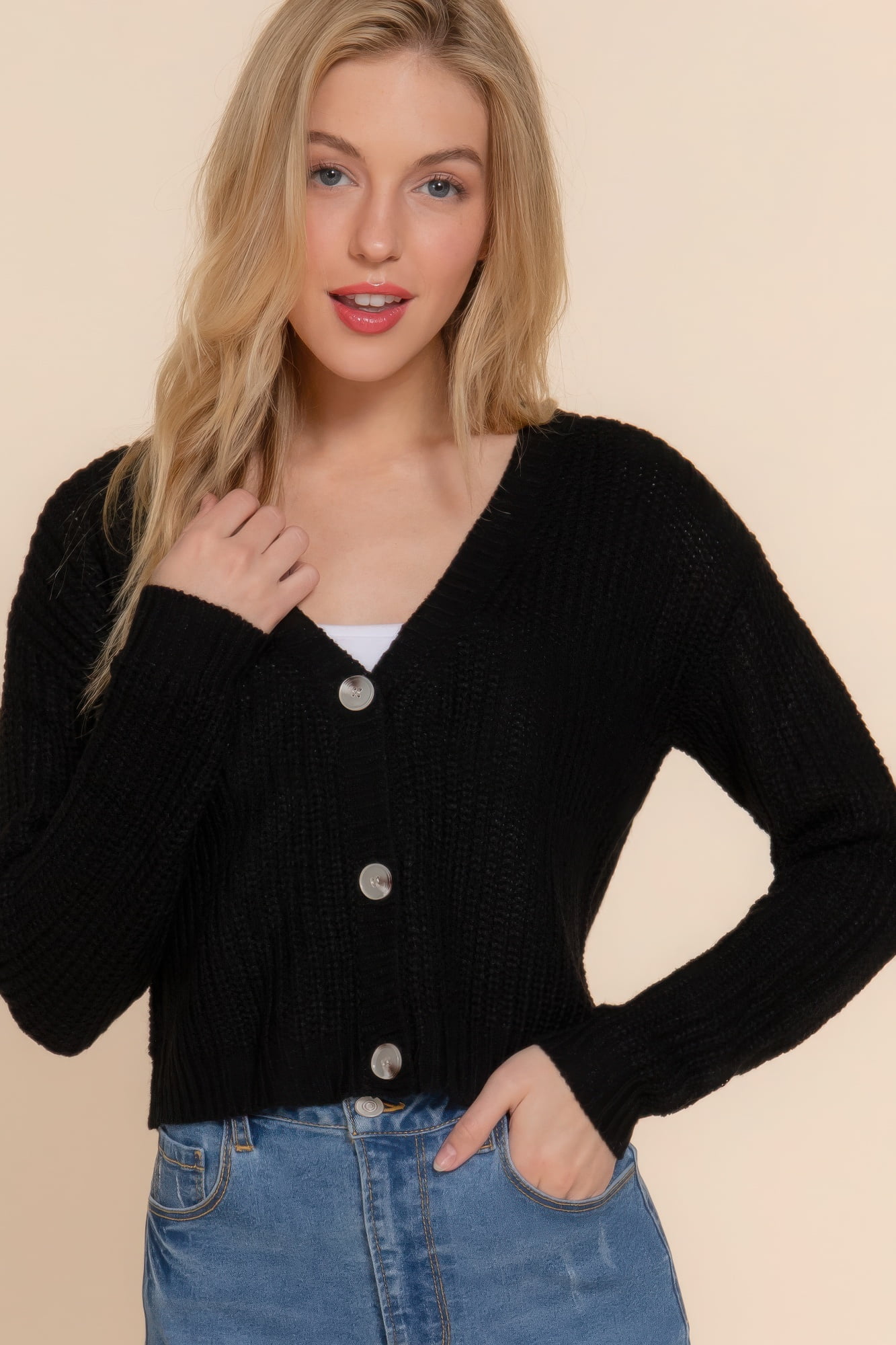 Saronite Solid Long Sleeve V-Neck Button Down Sweater Cardigan Top ...