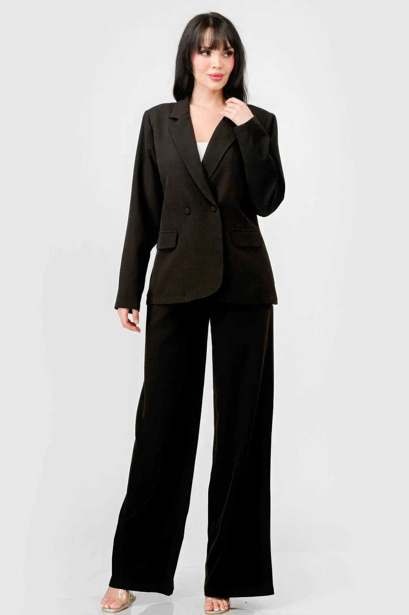 Saronite Solid Luxe Stretch Woven Loose Fit Long Sleeve Button Front ...