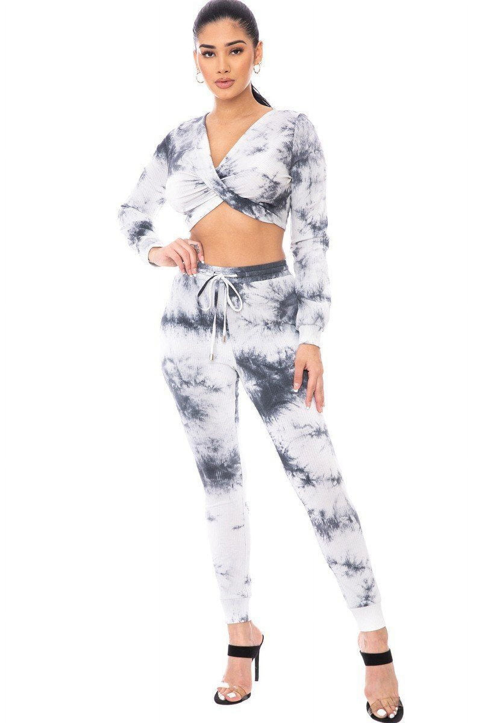 Saronite Tie Dye Print Wrap Front Long Sleeve Ribbed Sweater Knit Crop ...