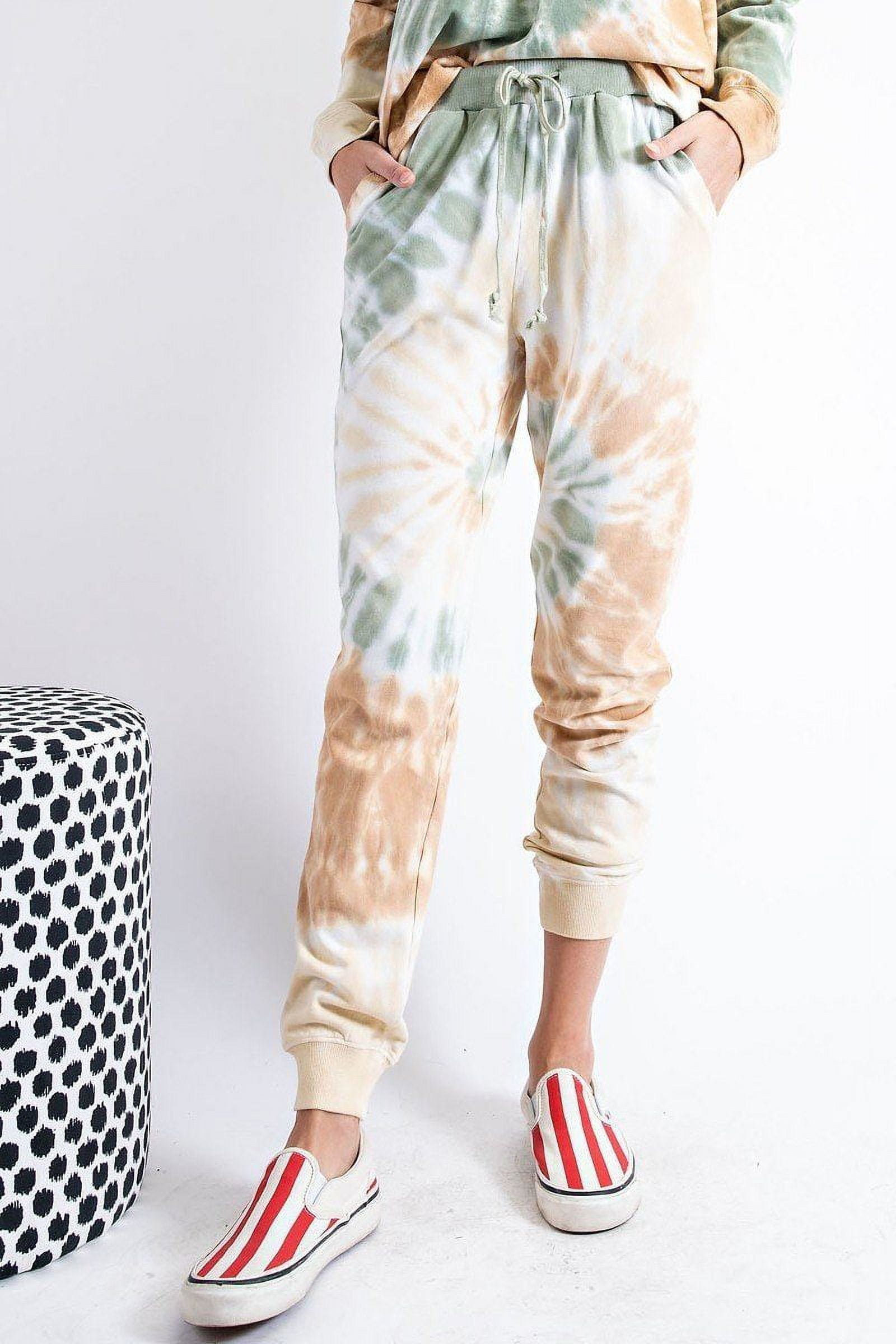 Saronite Tie Dye Printed Terry Knit Full Length Sweat Pants, Olive Rust ...