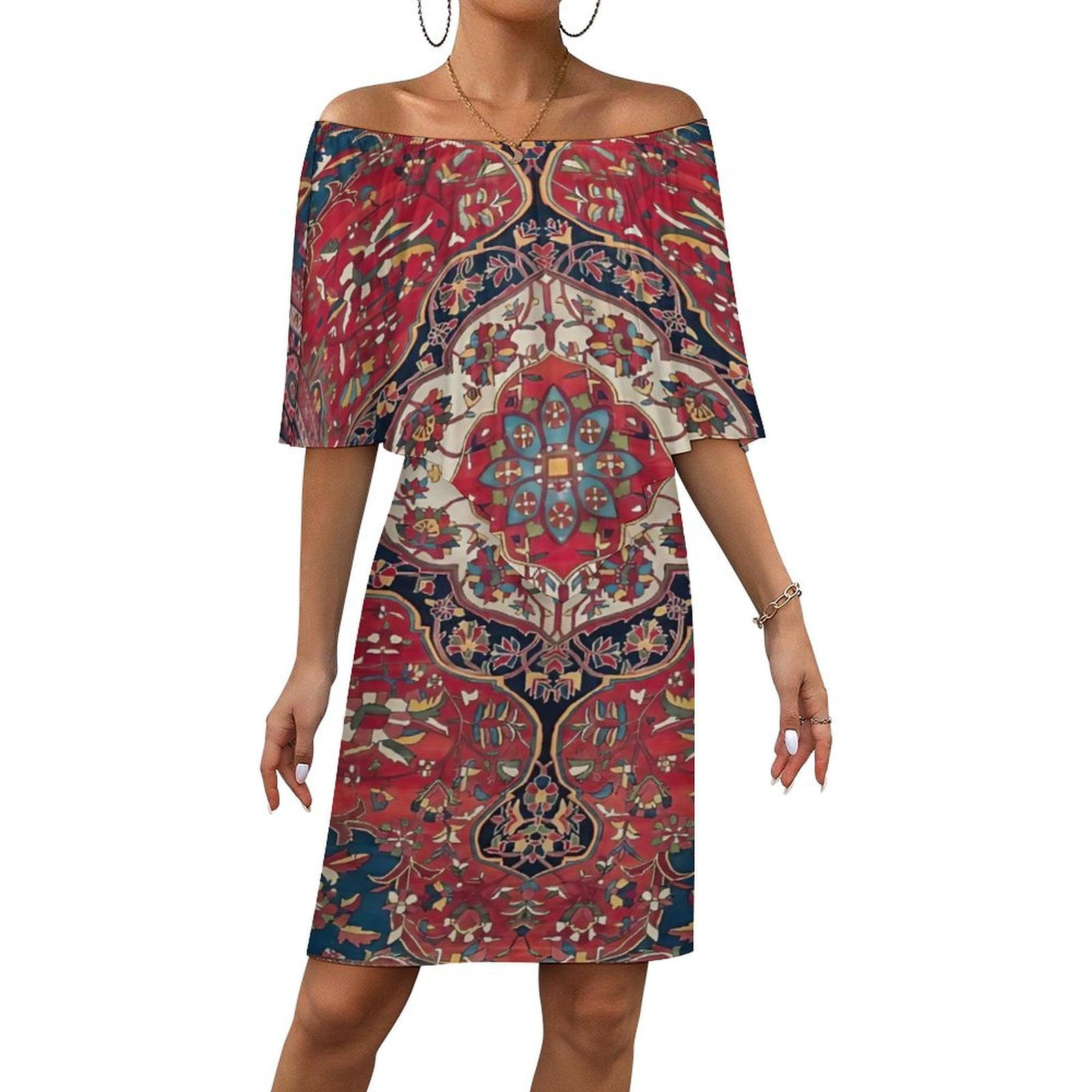Sarouk Farahan Arak West Persian Rug Print Women's Off The Shoulder ...