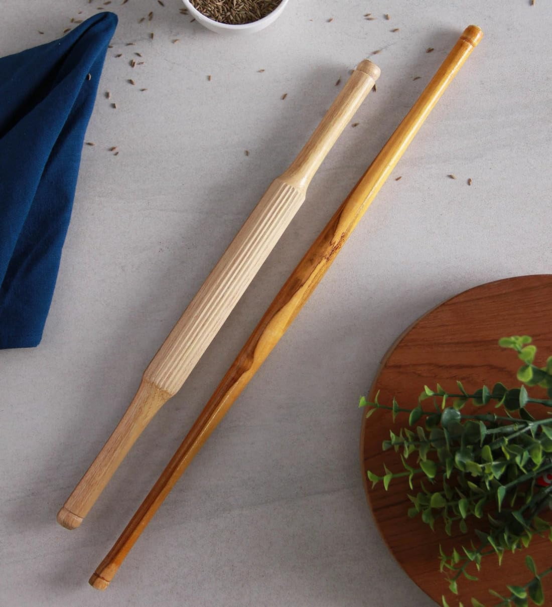 Sarthu Wooden Rolling Pin Kitchen Tools Papad Style Roller Belan Lining ...