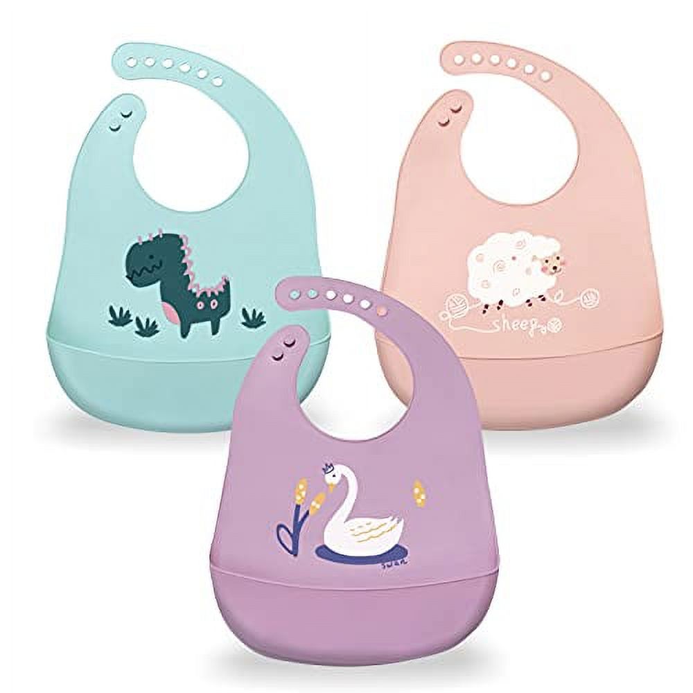 Yaoping 3 Pack Silicone Baby Bibs, Soft Silicone Feeding Bibs with Food ...
