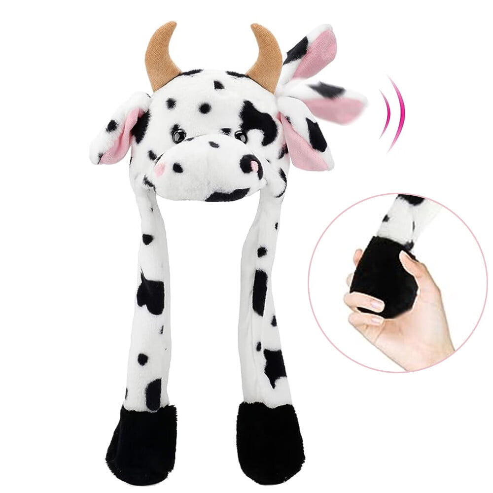 Sarzi Cow Hat Plush Toy Ear Moving Hats with Ox Horn and Gloves ...