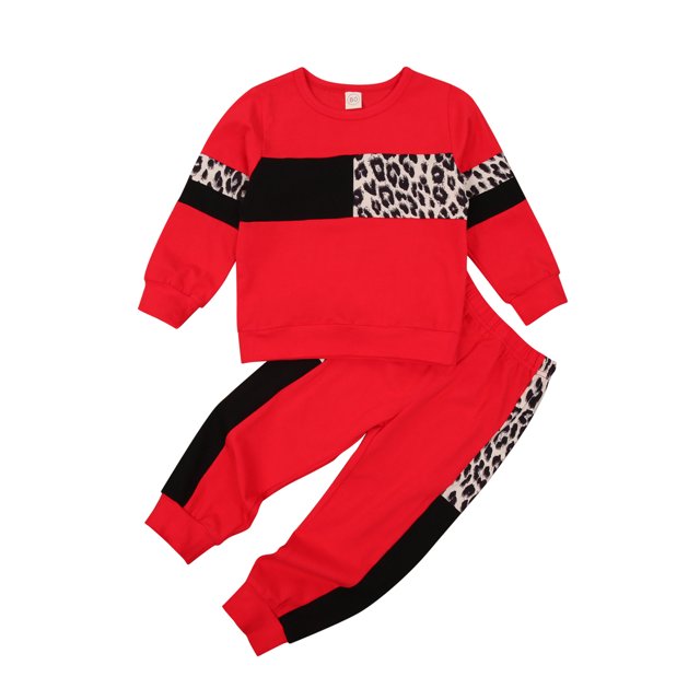 Sasaerucure Kids Sportswear Suit Leopard Sweatshirt and Pants Outfit ...