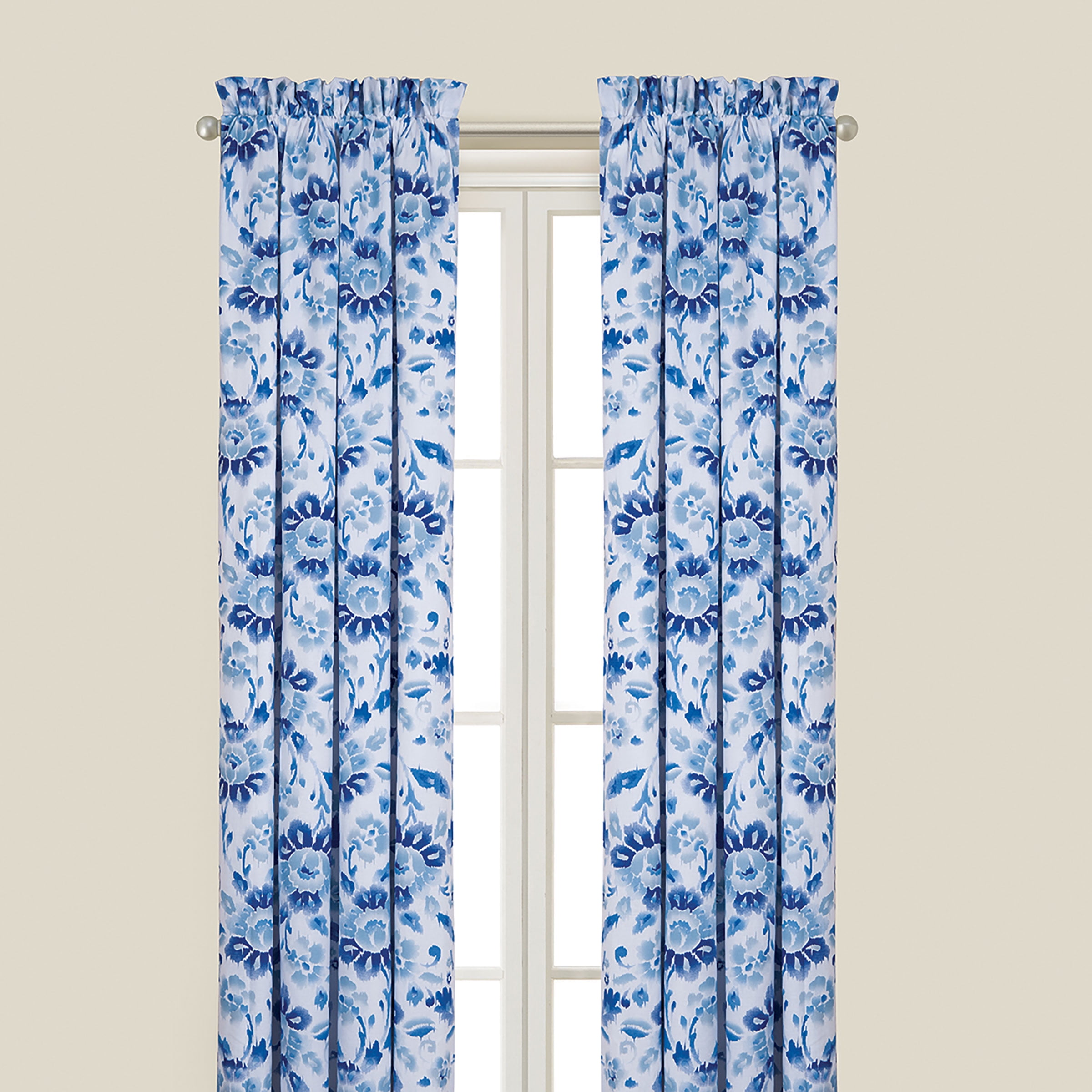 Sasha Blue Water Color Floral Cotton Drapery Single Panel Window ...