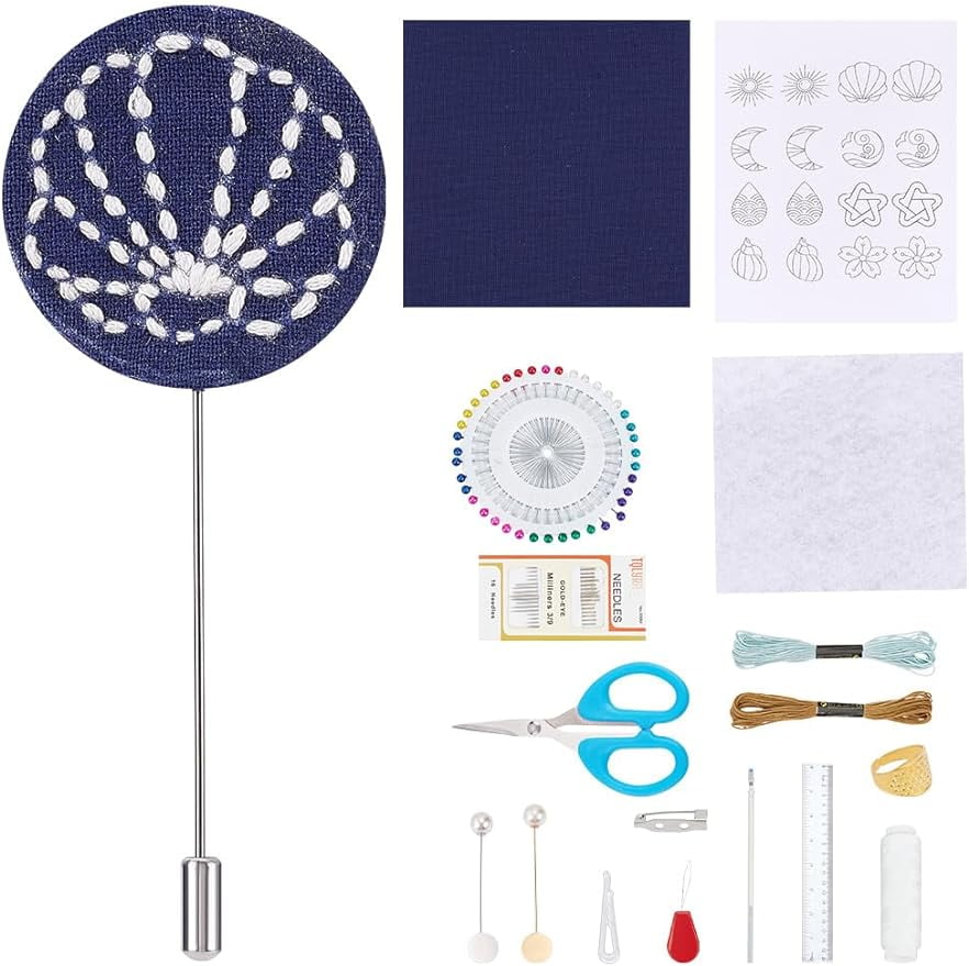 Sashiko Kit DIY 12 Sets Sashiko Brooches in 4 Styles Japanese ...