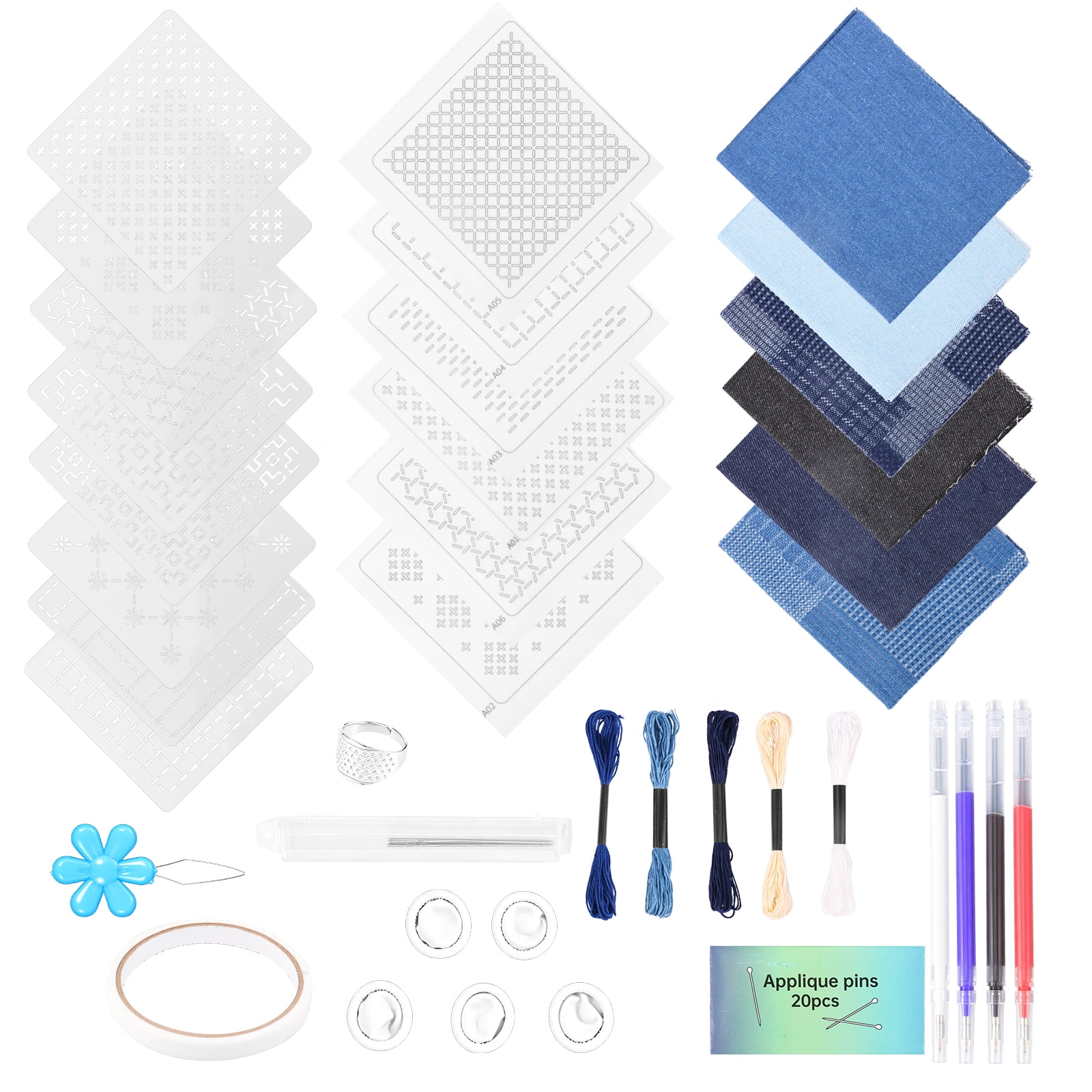 Sashiko Kit with Sashiko Thread and Needles Thimble Fabric Finger Cots ...