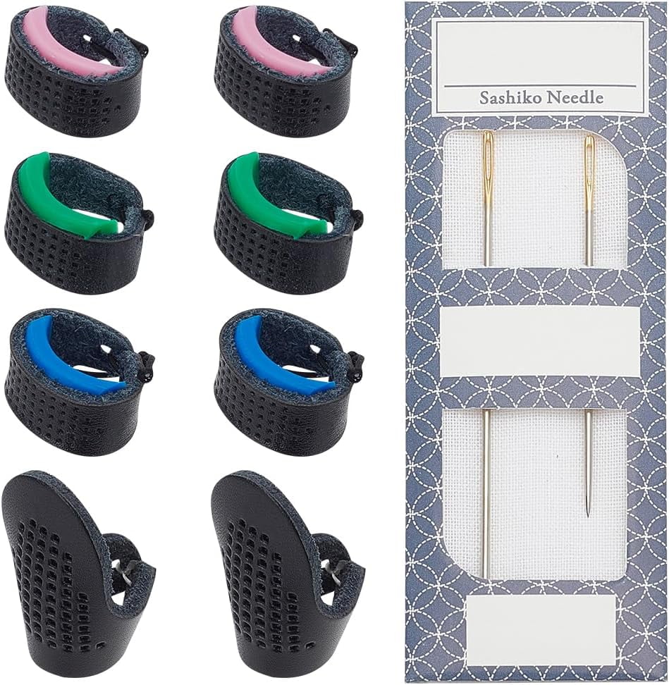 Sashiko Needle and Thimble Set Sashiko Sewing Pack Sashiko Needle and Leather Adjustable Thimble ...