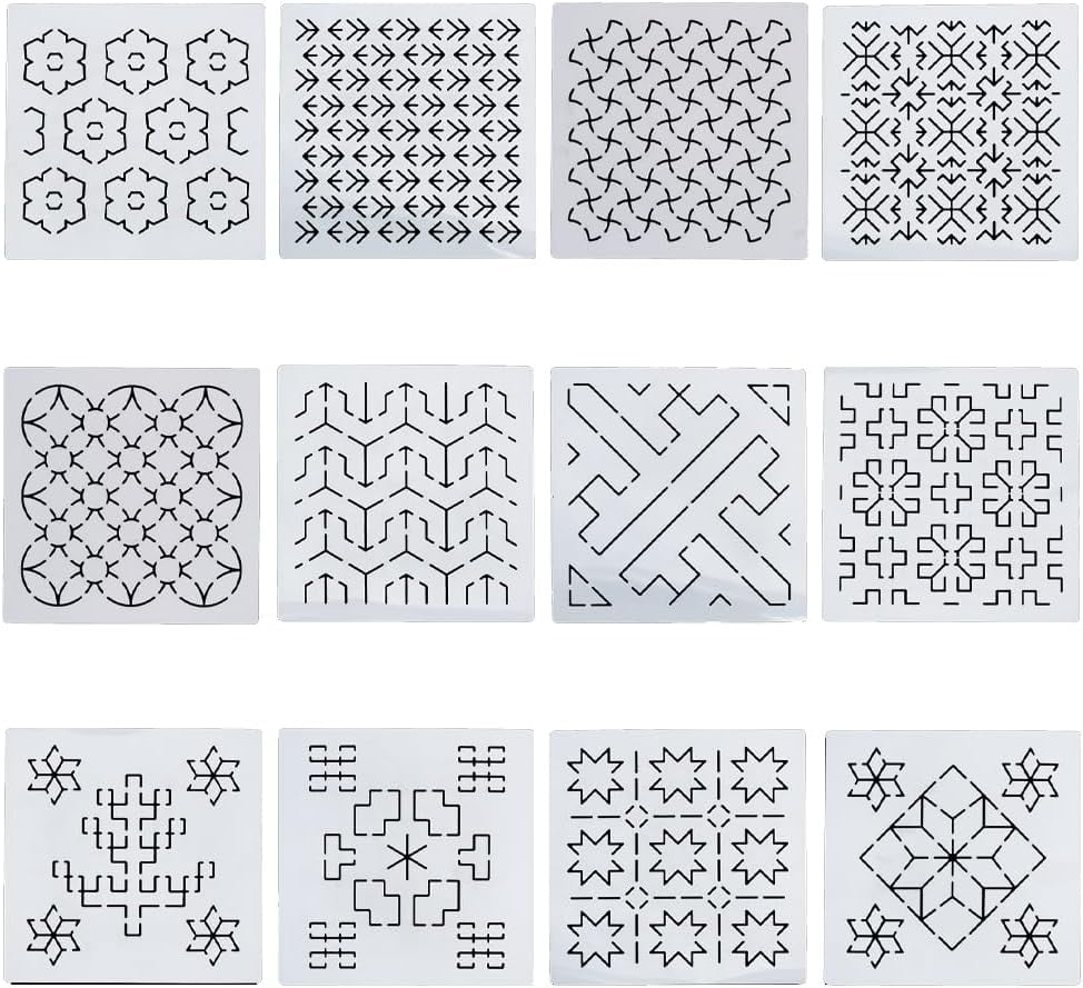Sashiko PET Stencils - Geometric Hand Embroidery Patterns for Drawing ...