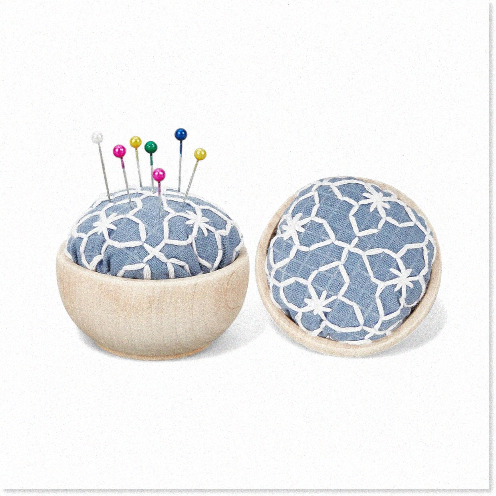 Sashiko Stitching Set: DIY Embroidery Pin Cushions with Wooden Base ...
