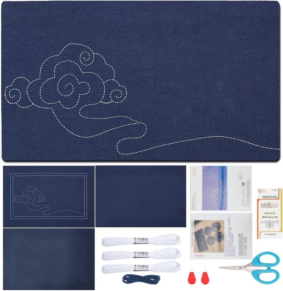 Sashiko Tea Mat Kit Clouds Pattern Sewing Coaster Kit Sashiko Starter Kit with Instructions ...