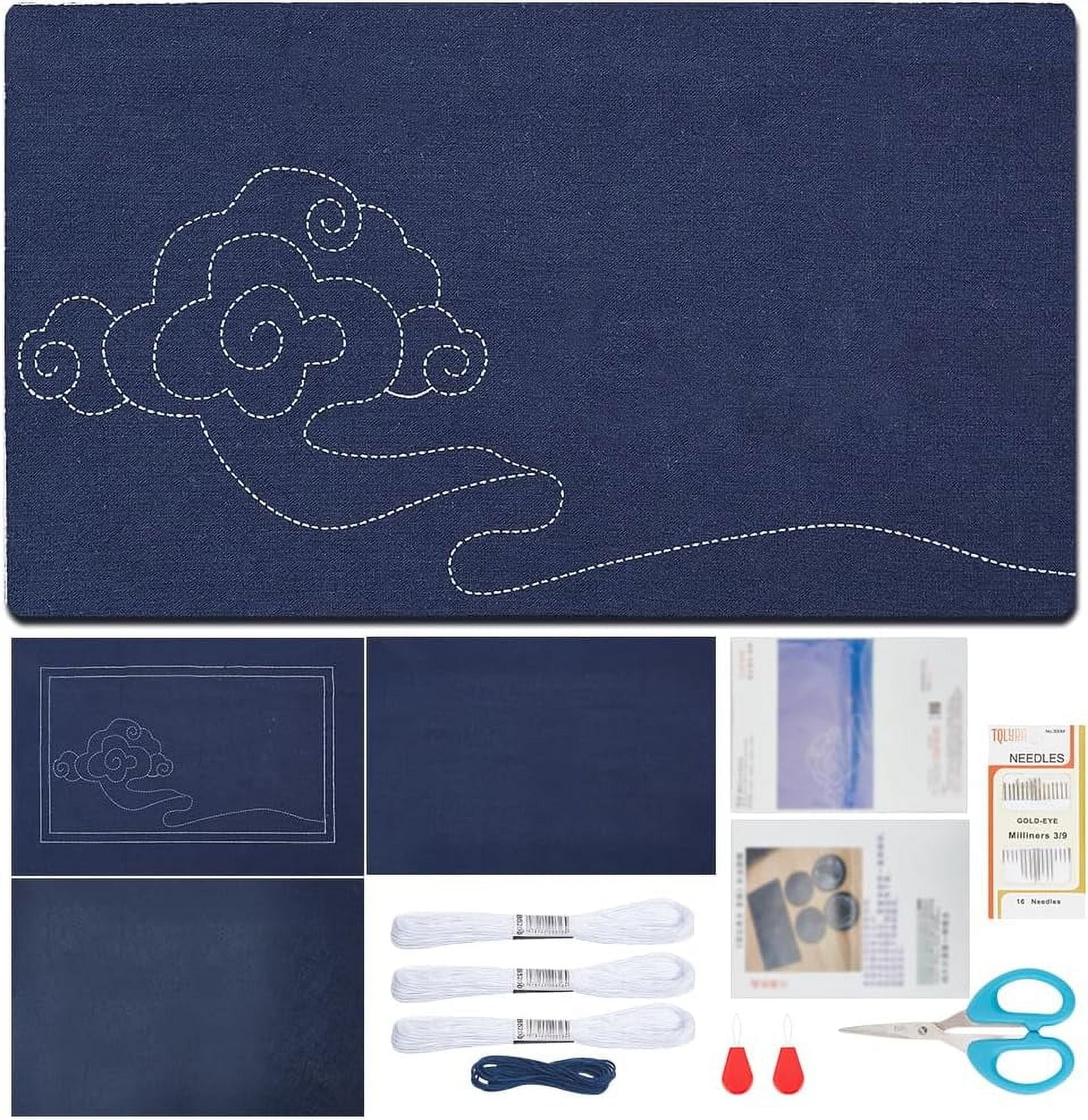 Sashiko Tea Mat Kit Clouds Pattern Sewing Coaster Kit Sashiko Starter Kit with Instructions ...