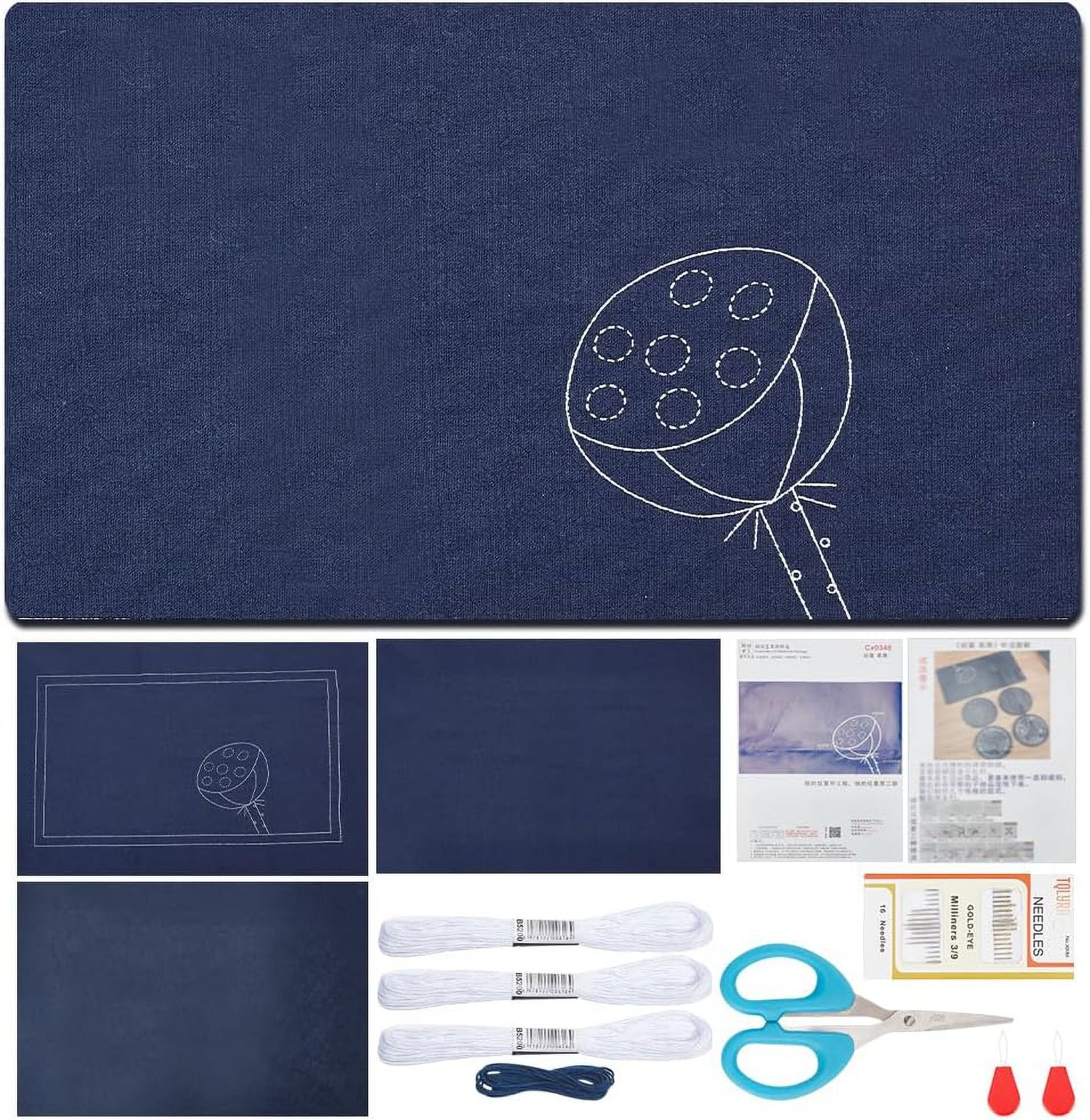 Sashiko Tea Mat Kit Lotus Pod Pattern Sewing Coaster Kit Sashiko Starter Kit with Instructions ...