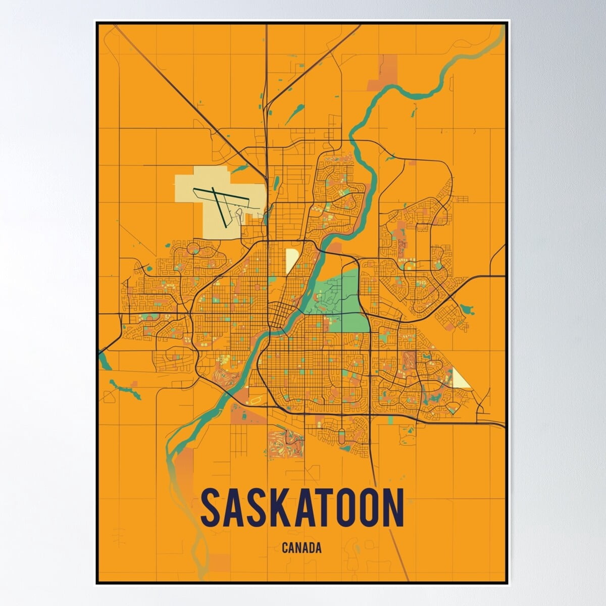 Saskatoon City Map Printable - Art Deco And Wall Art Poster Wall Art ...