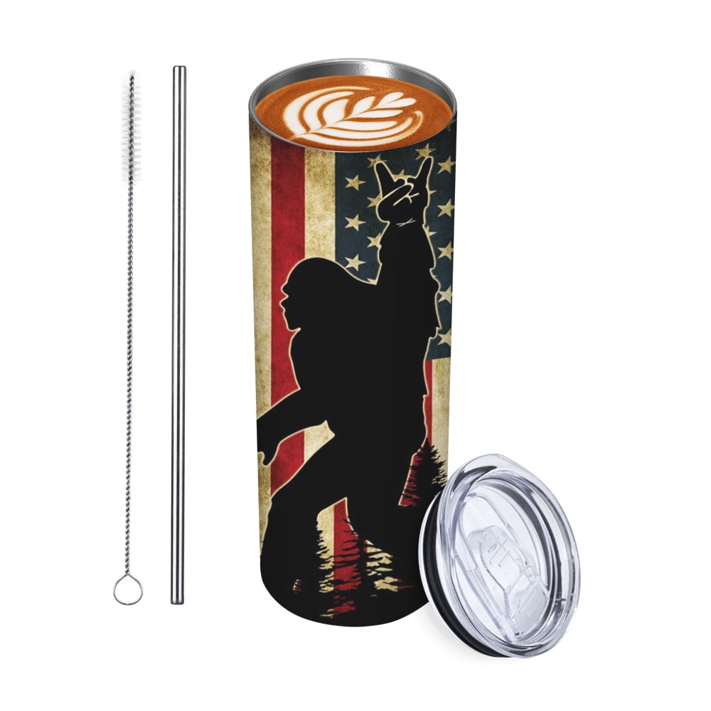 Sasquatch Bigfoot American Flag 20oz Coffee Mug Cup,Stainless Steel ...