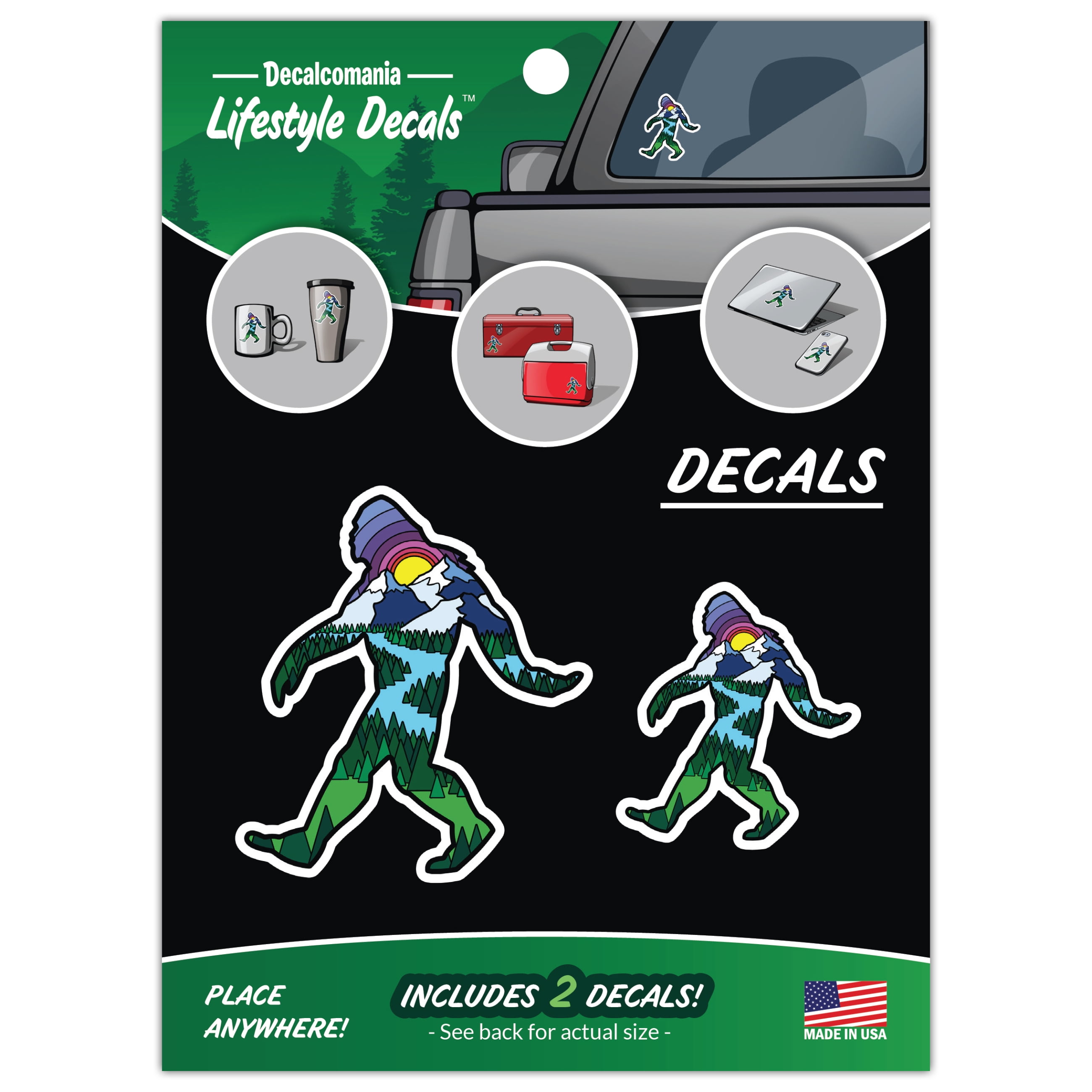 Sasquatch Forest Mountain Decals - Set of 2 Color Bigfoot Silhouette ...