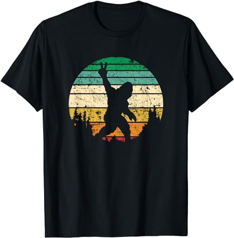Sasquatch Peace Sign Funny Bigfoot Retro Yeti Grungy Sunset T-Shirt ...