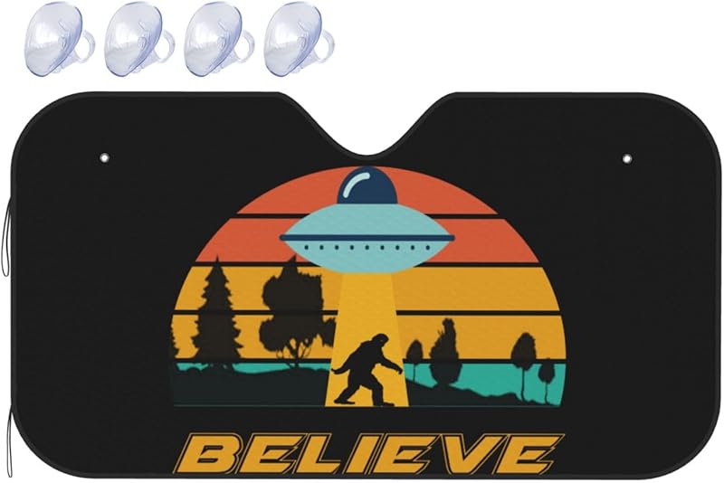 Sasquatch and UFO Alien Believe Bigfoot Car Windshield Sun Shade ...