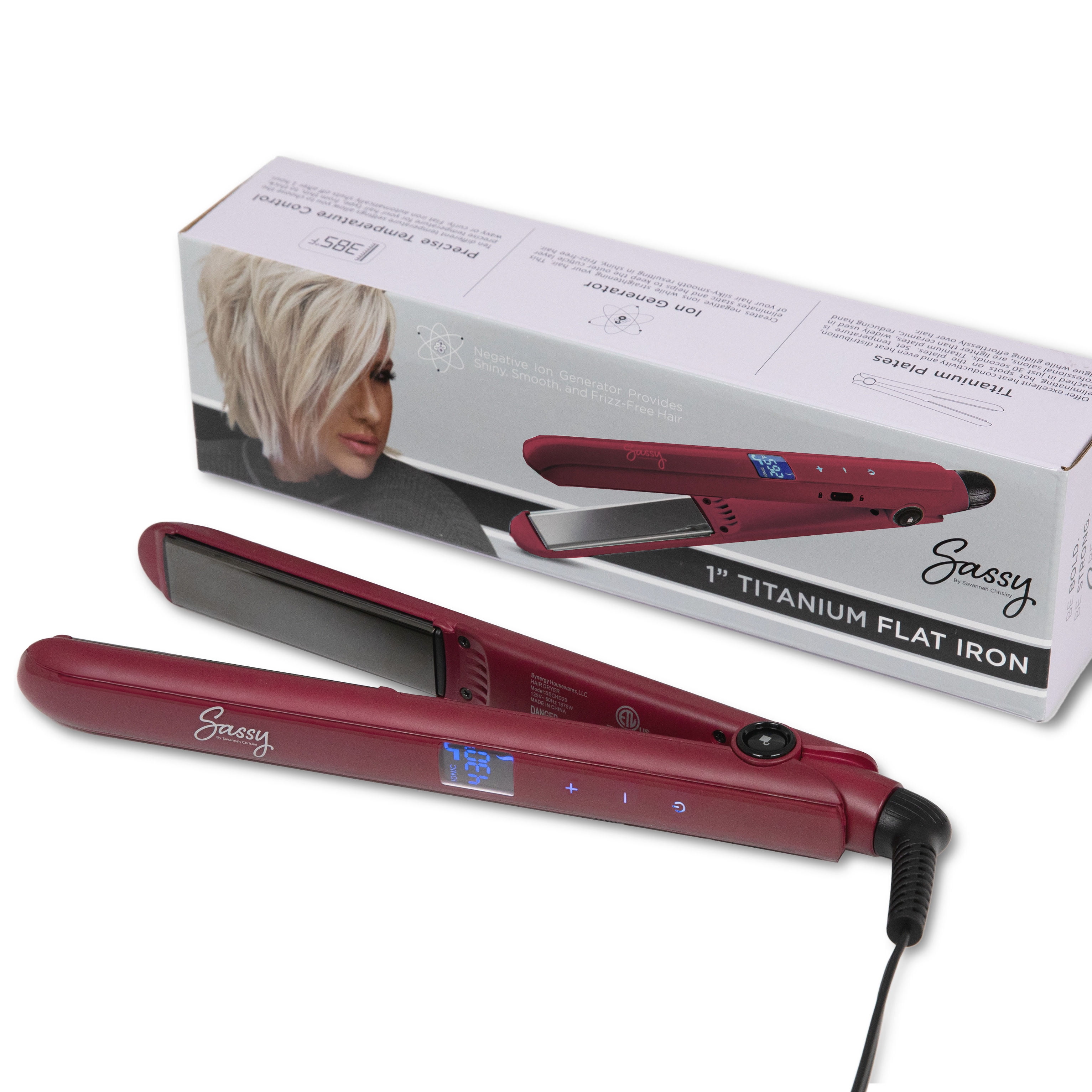 Sassy 1” Titanium Flat Iron, Adjustable Heat Hair Straightener with Ion ...