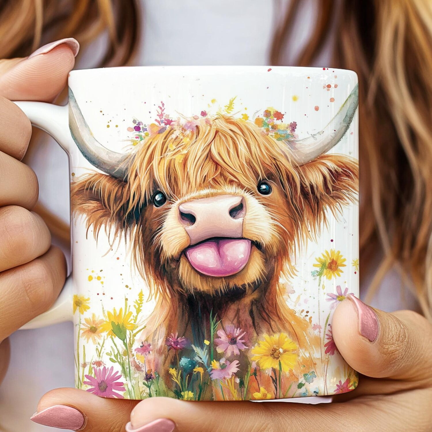 Sassy Highland Cow Ceramic Mug, Wildflower Farmhouse Coffee Cup, Funny ...