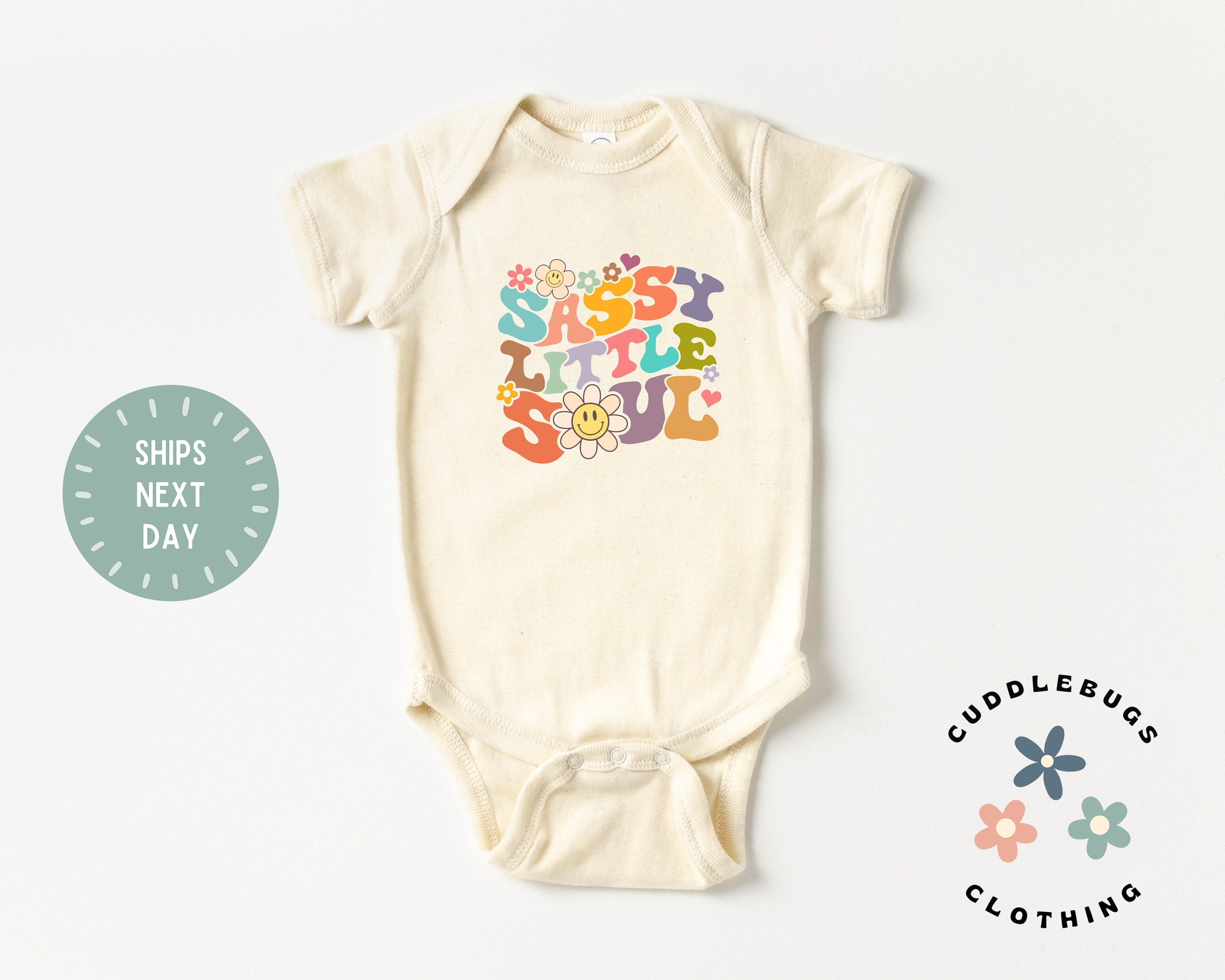 Sassy Little Soul Baby Girl Onesies Bodysuit, Retro Rainbow Sassy Soul ...