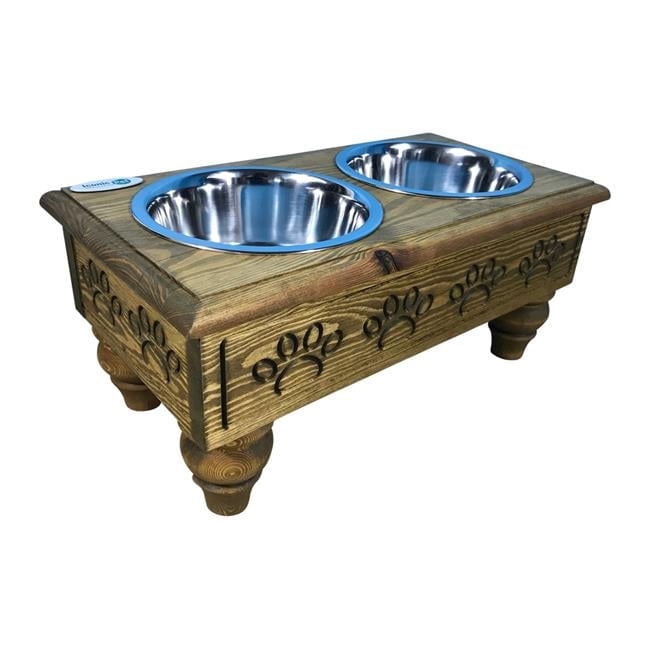 Sassy Paws Raised Wooden Pet Double Diner with Stainless Steel Bowls ...