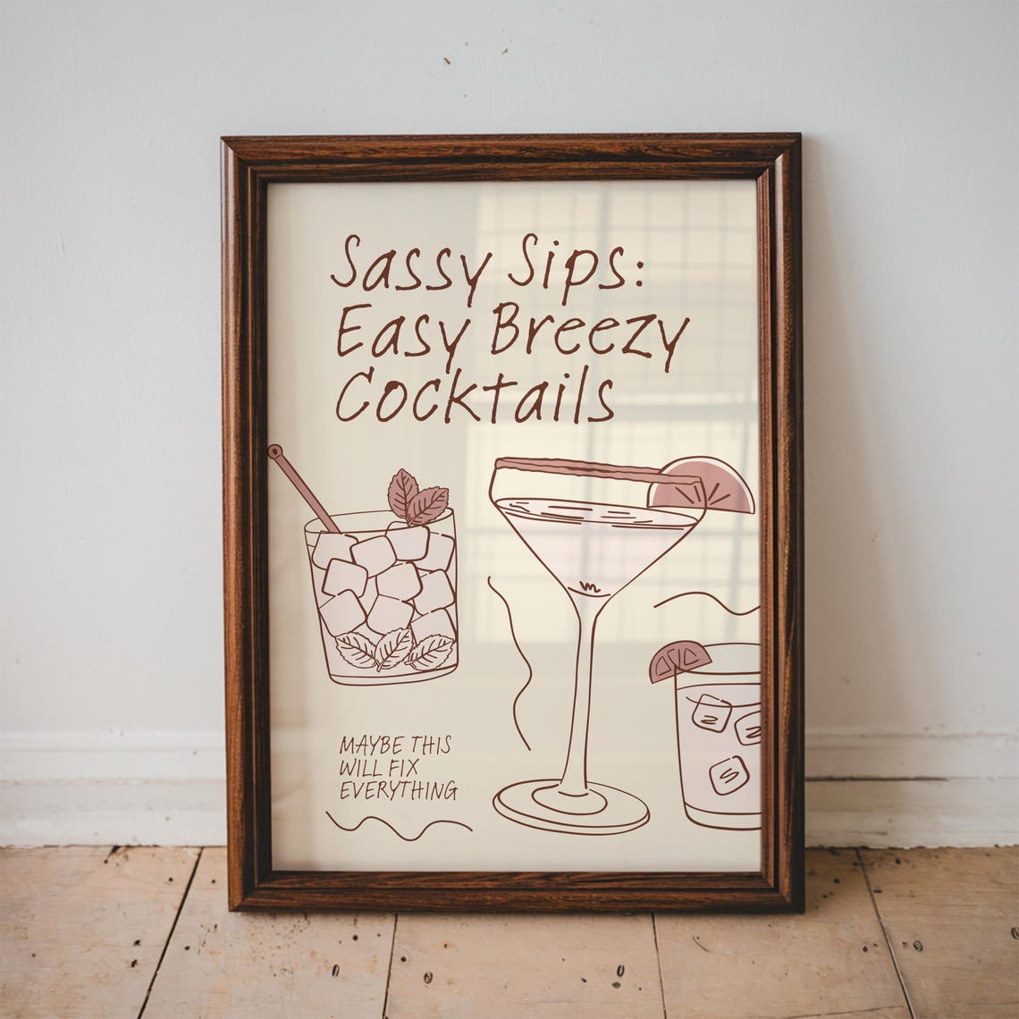 Sassy Sips And Cocktails, Funny Cocktail Print For Best Friends, Bar ...