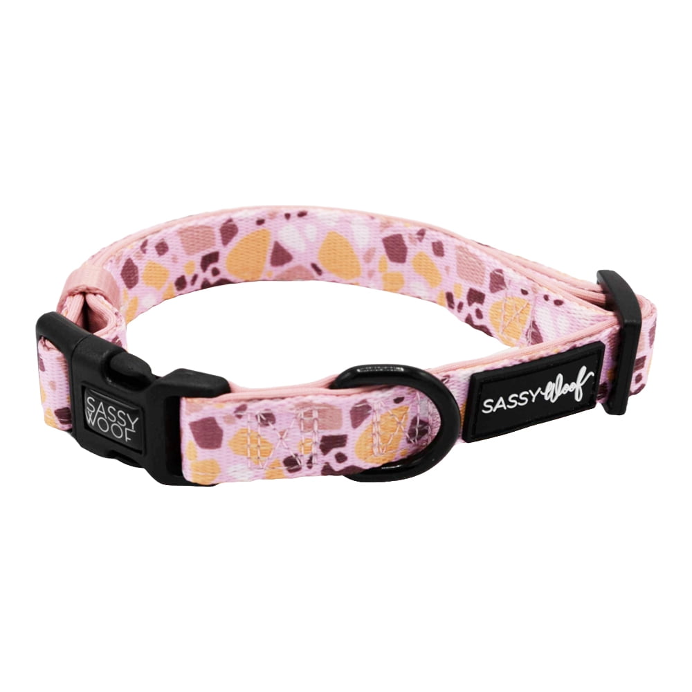 Sassy Woof Cushioned Adjustable Dog Collar - Pink Terrazzo, Medium ...