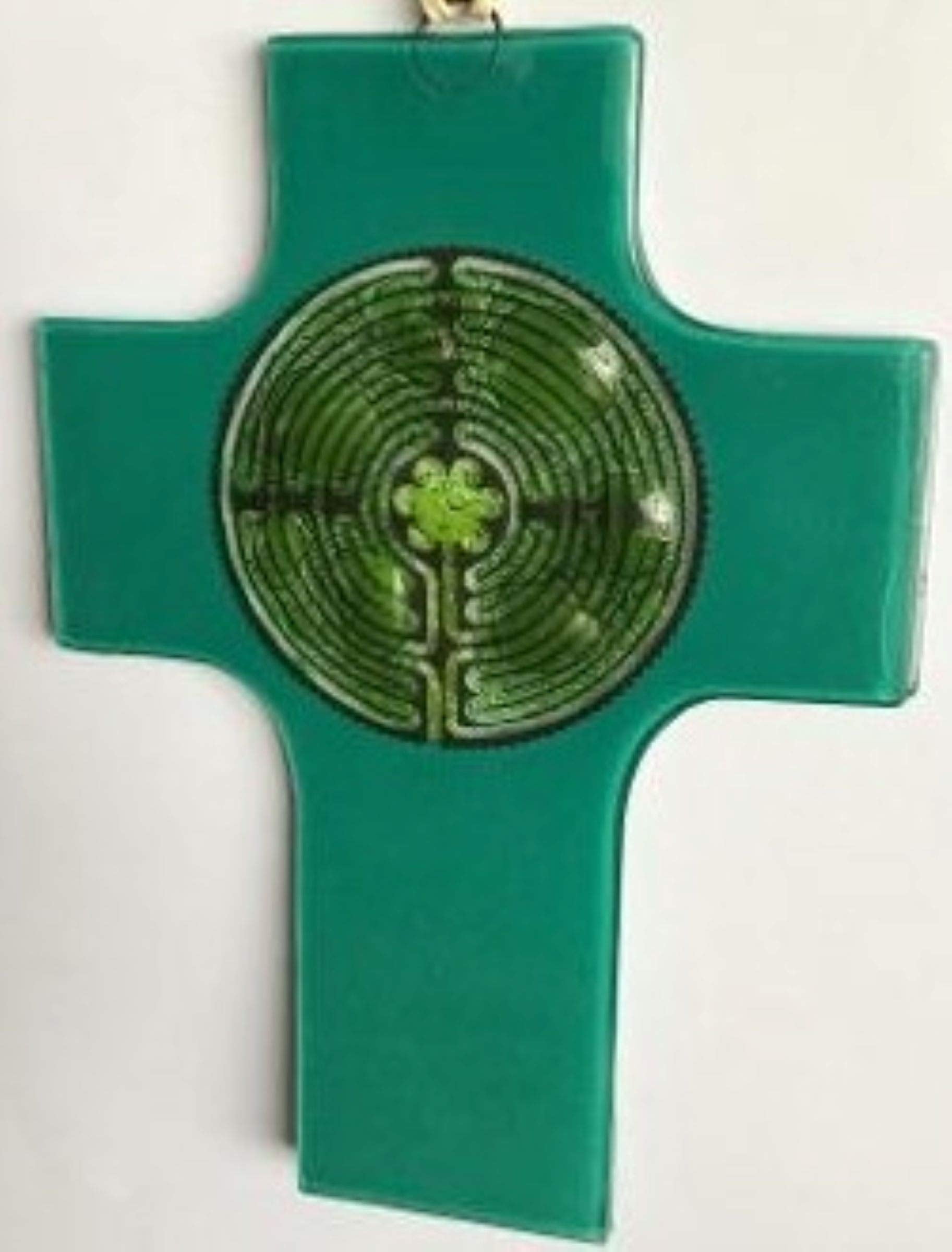 SassyXpressions Fused Art Glass Cross with Labyrinth Suncatcher ...