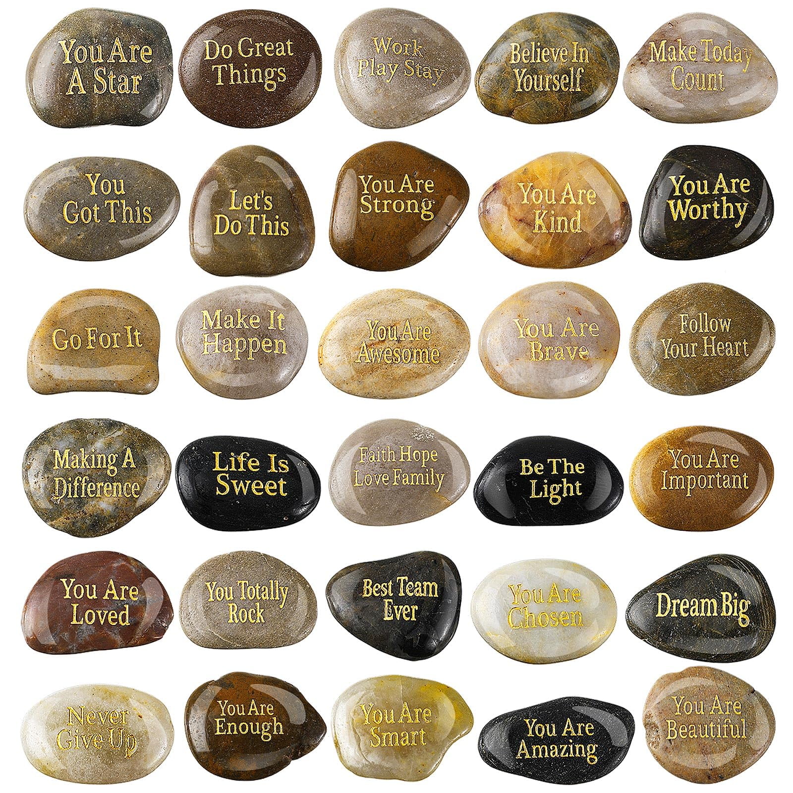 Sasylvia 30 Pcs Inspirational Stones Different Words Encouragement ...