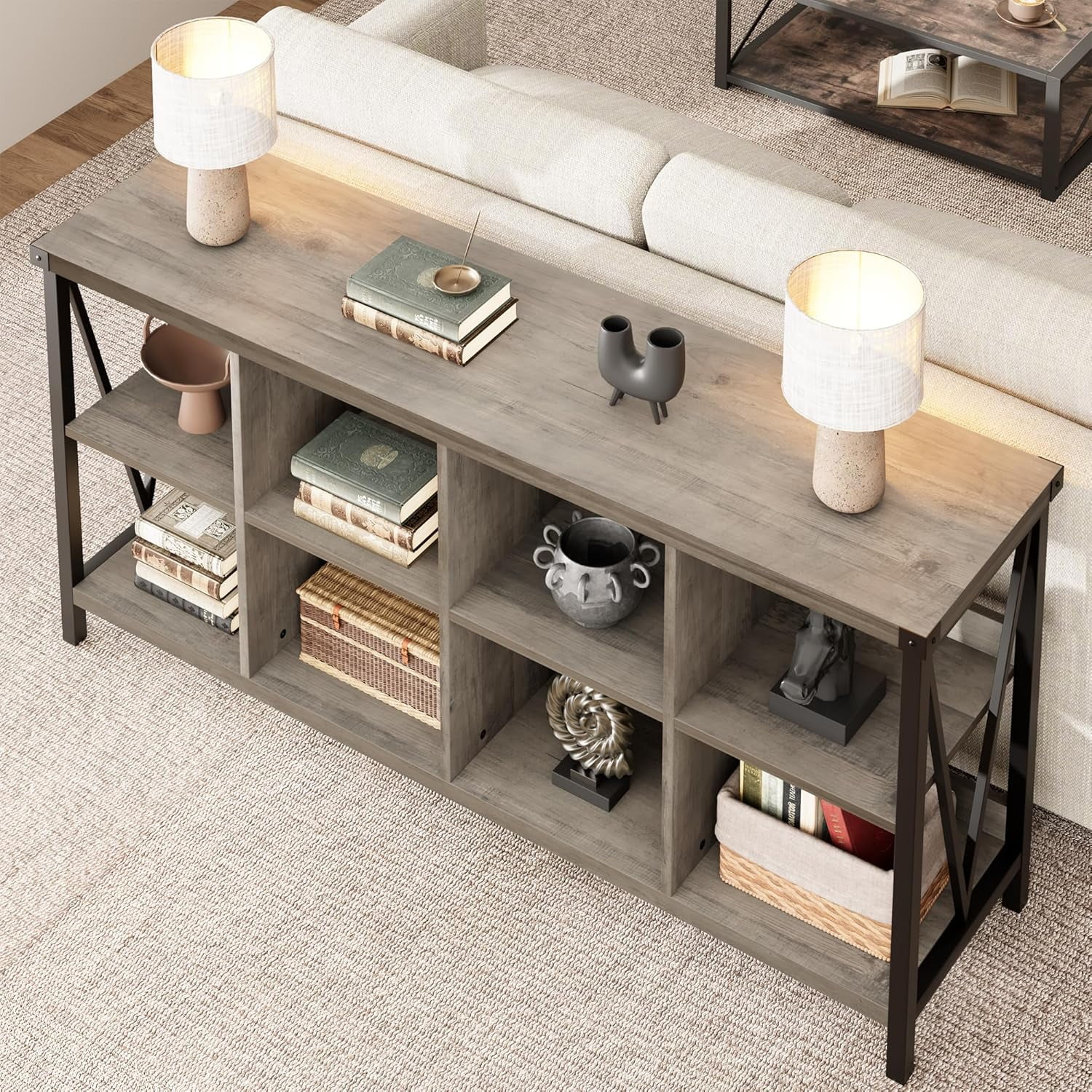 Sasyxdc 62 Inch 8-Cube Storage Organizer Bookshelf 3-Tier Metal ...