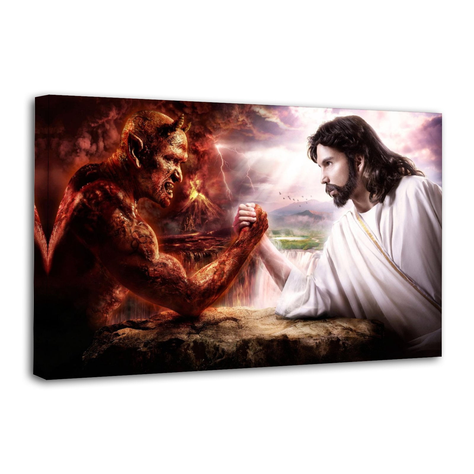 Satan V Christ ARM Wrestle Good Evil Jesus Room Aesthetic Poster Print ...