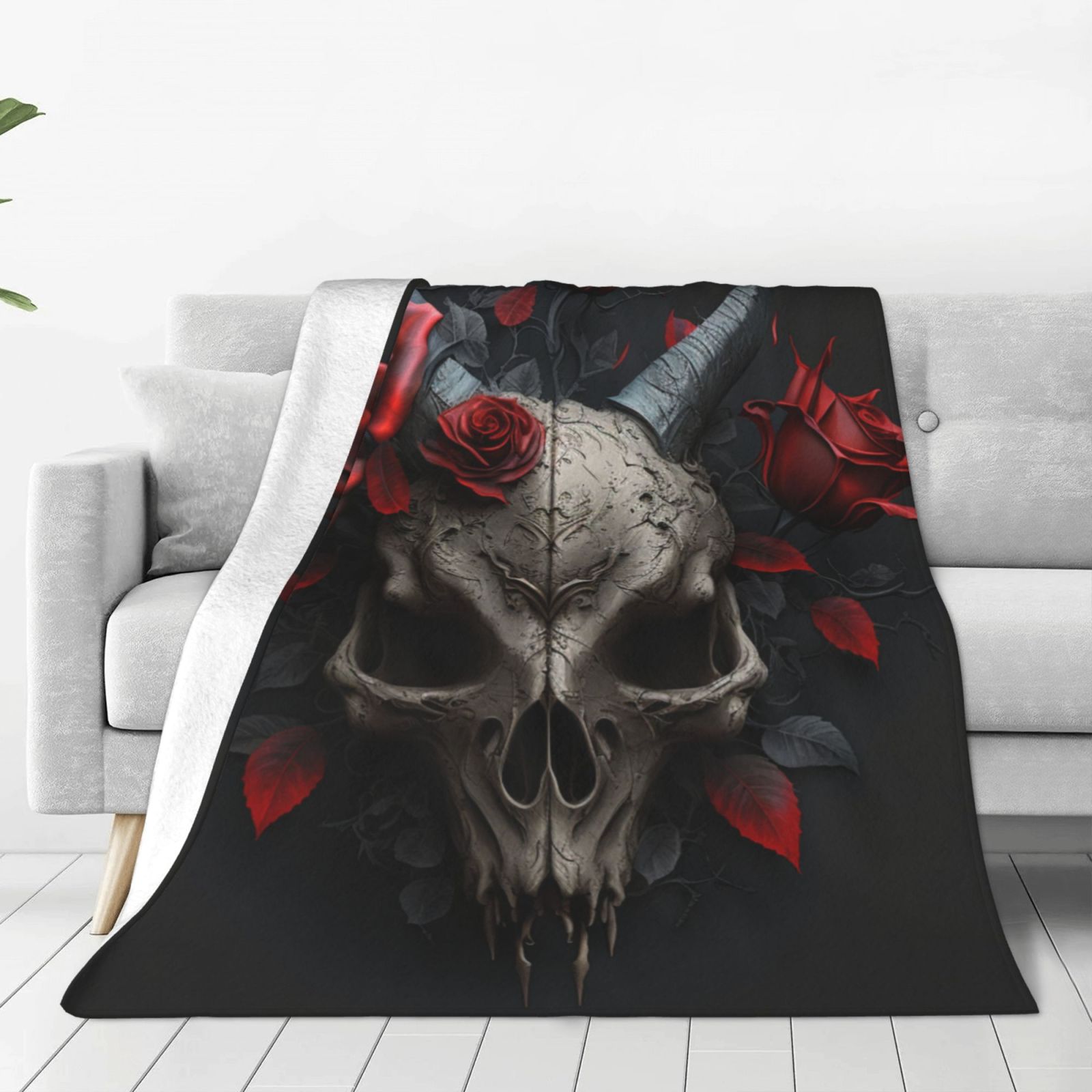 Satanic Skull Death Rose Cool Flannel Fleece Throw Blanket Cozy Plush ...