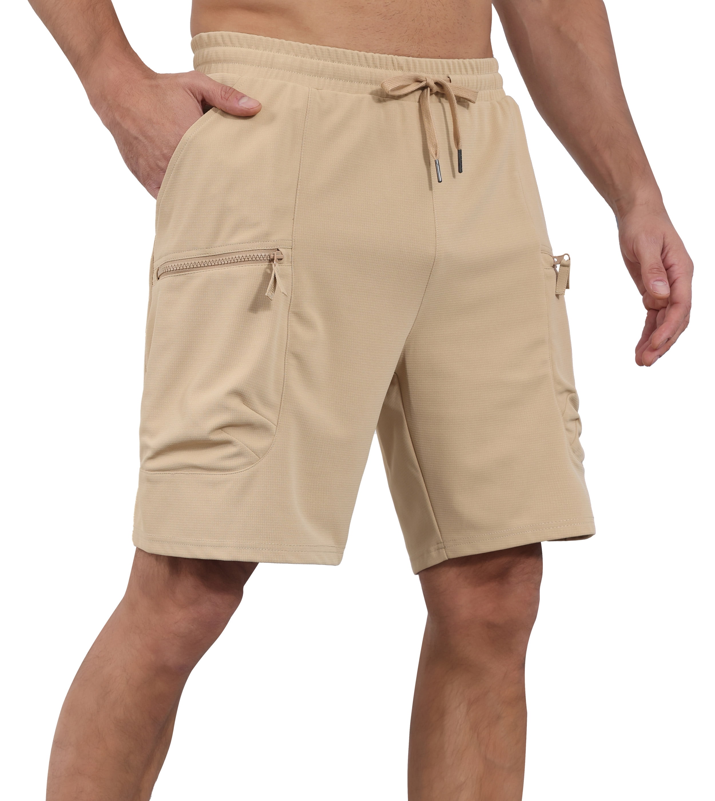 Satankud Men's Knit Plaid Casual Cargo Shorts Zipper Pockets Quick Dry ...