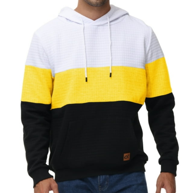 Satankud Men's Pullover Hoodies Plaid Jacquard Color Block Long Sleeve ...