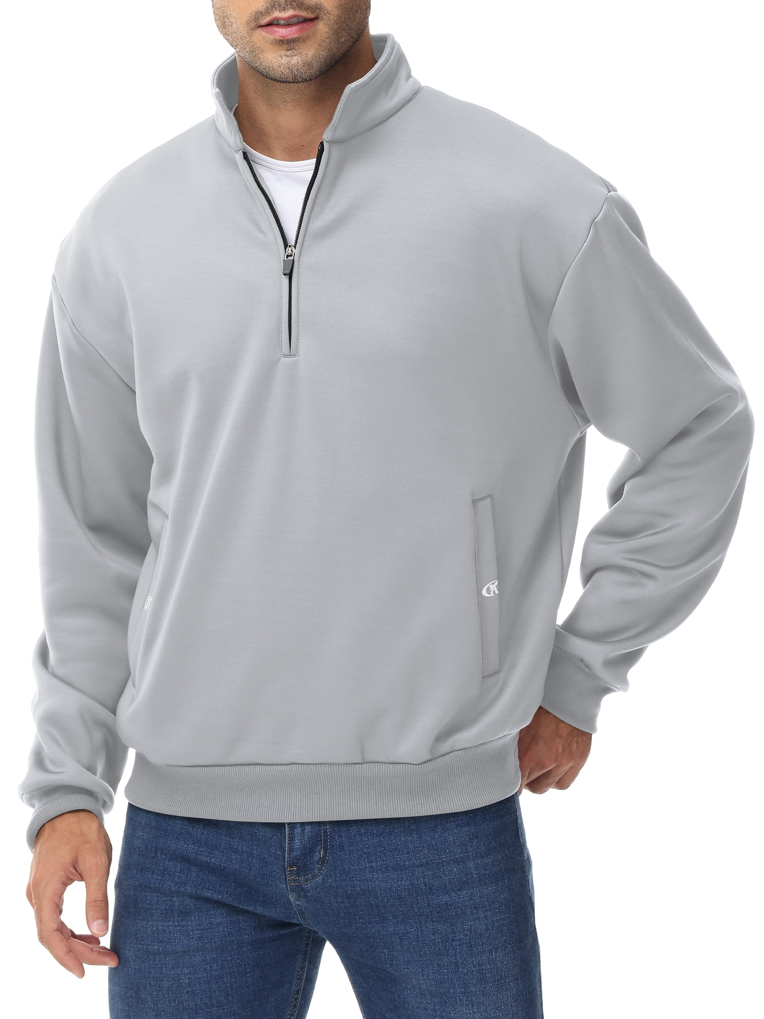 Satankud Men's Quarter Zip Up Pullover Loose Mock Neck Long Sleeve ...