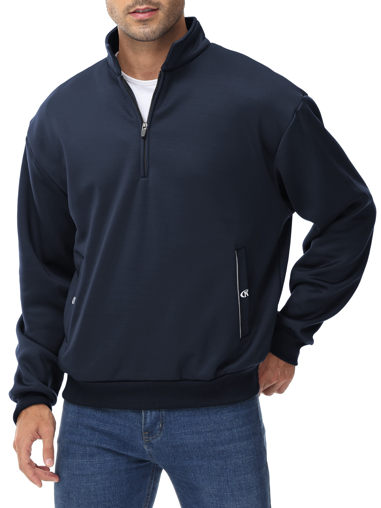 Satankud Men's Quarter Zip Up Pullover Loose Mock Neck Long Sleeve ...